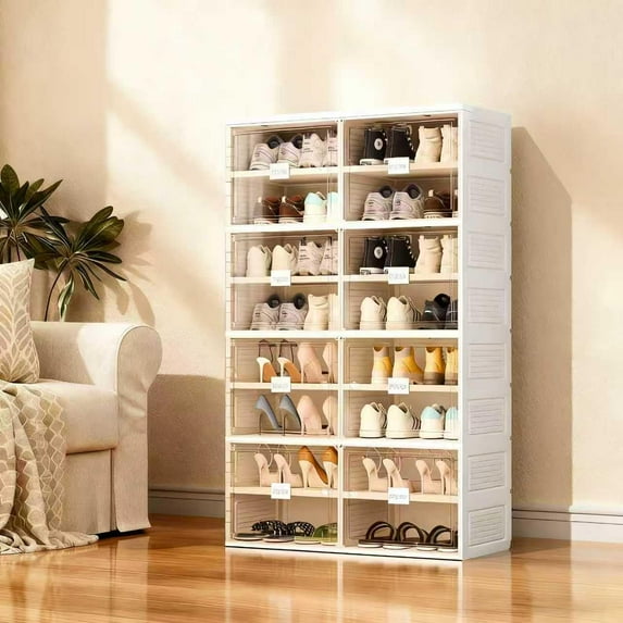 8 Tiers Foldable Shoe Rack Organizer Cabinet - Enclosed Shoe Storage ...