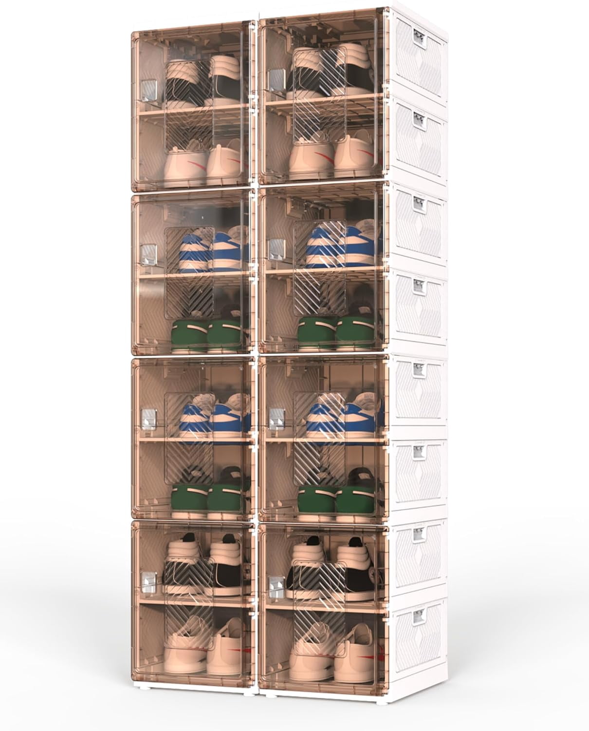 8 Tiers Foldable Shoe Storage, No-Tool Assembly Shoe Box with Magnetic ...