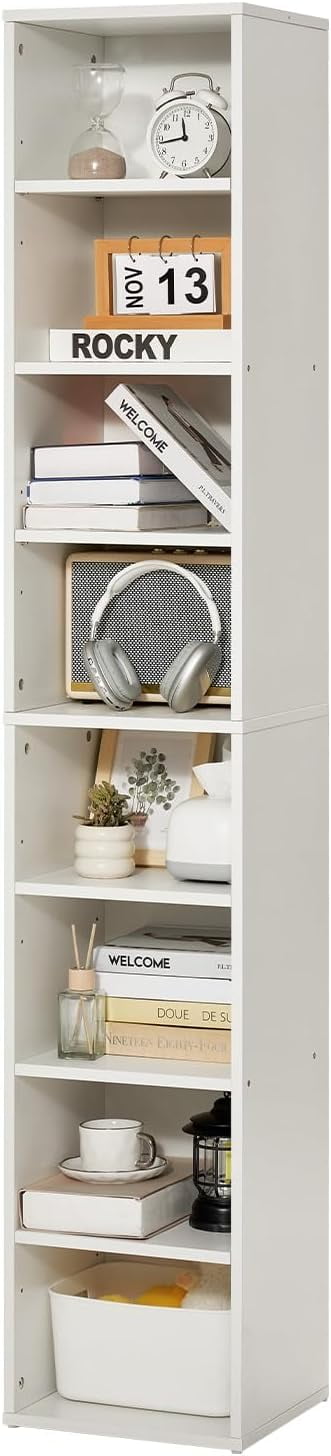 8 Tiers Narrow Bookshelf, 71 in Wooden Tall Open Bookcase with Height ...