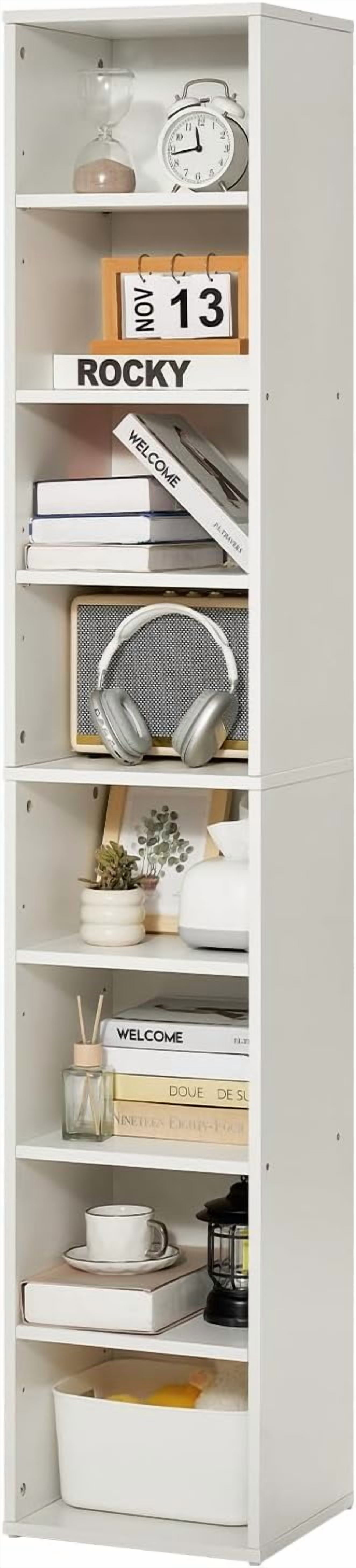 8 Tiers Narrow Bookshelf, 71 in Wooden Tall Open Bookcase with Height ...