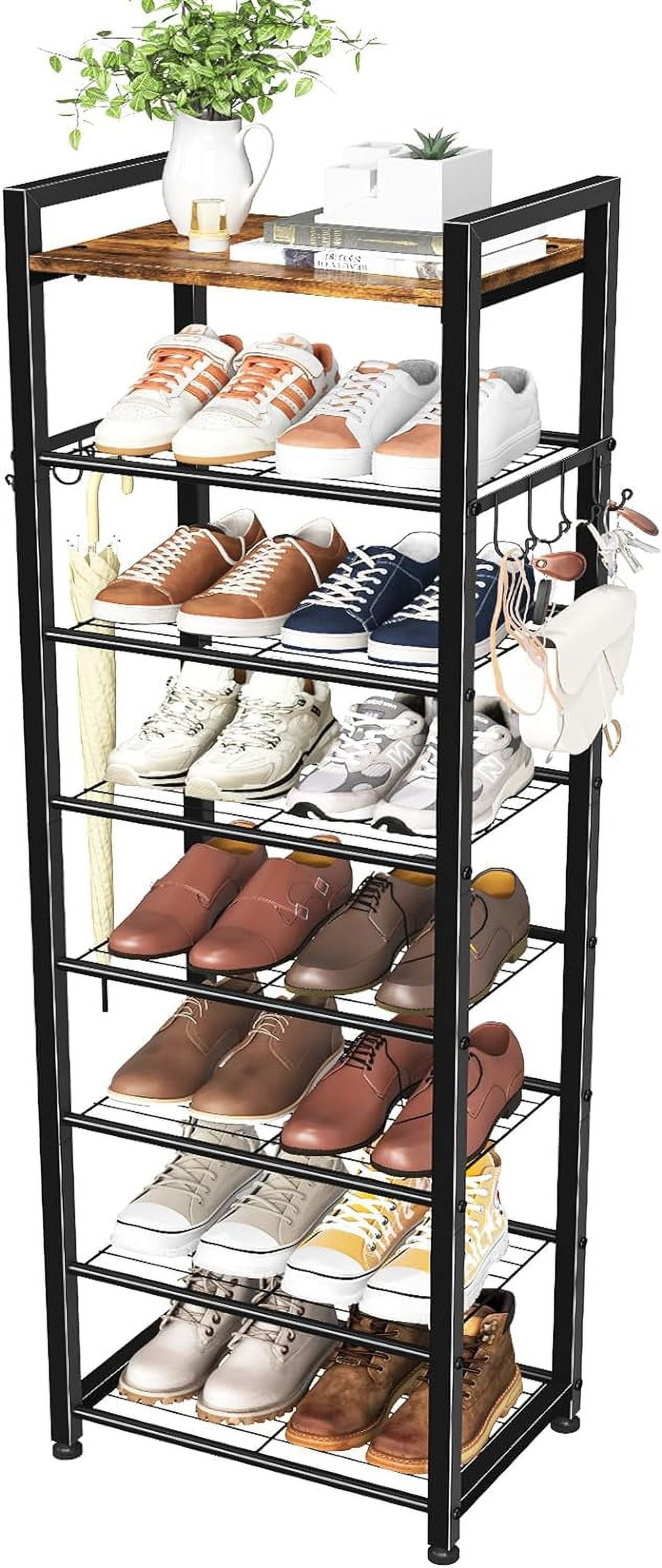 Simple Trending 8 Tiers Shoe Rack 16 Pairs Tall Wooden Plank Shoe Shelf ...
