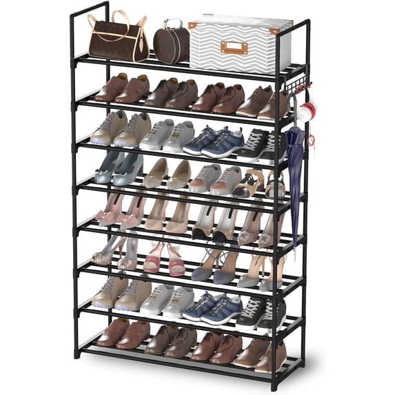 8 Tiers Shoe Rack,Adjustable Shoe Shelf Storage Organizer with Hooks ...
