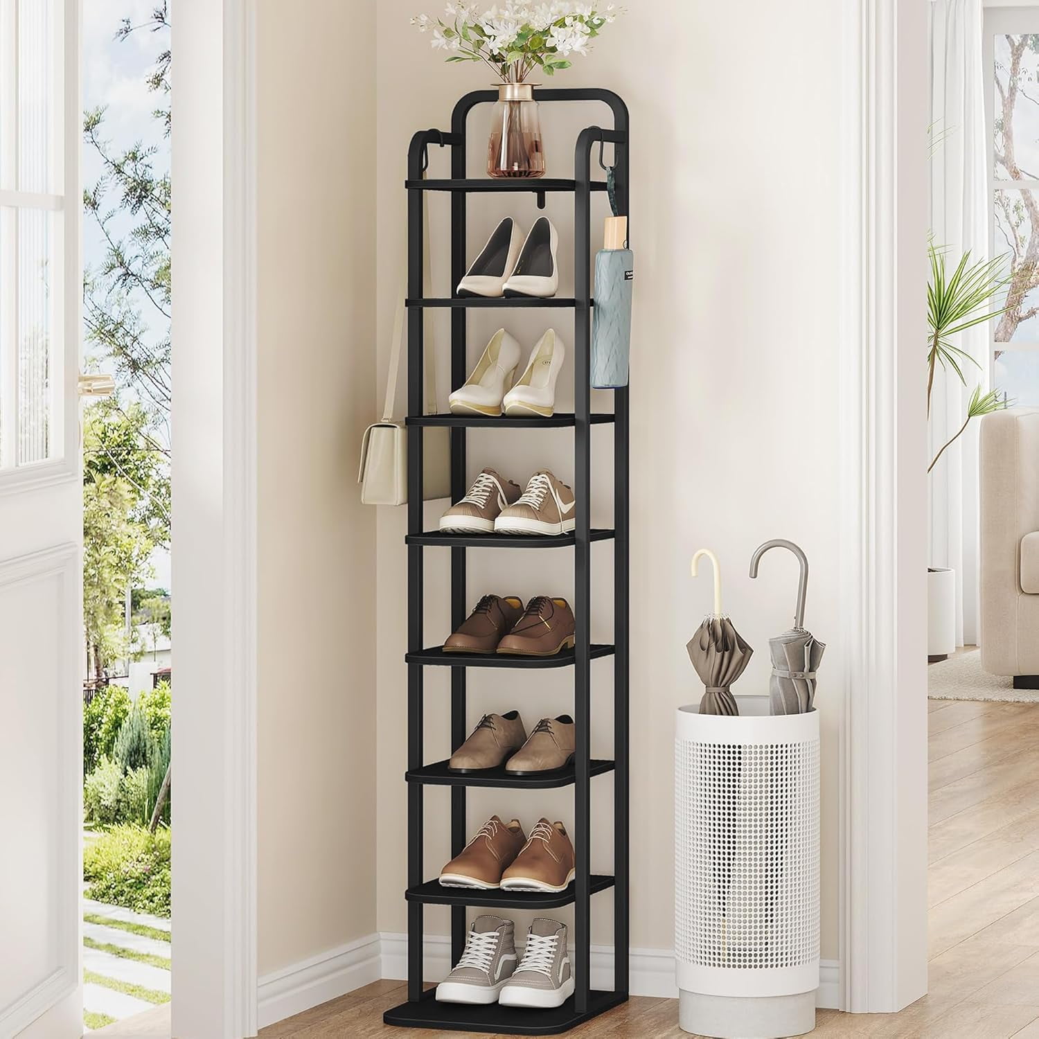 8 Tiers Vertical Shoe Rack, Narrow Shoe Tower, Tall Shoes Shelf with 2 ...