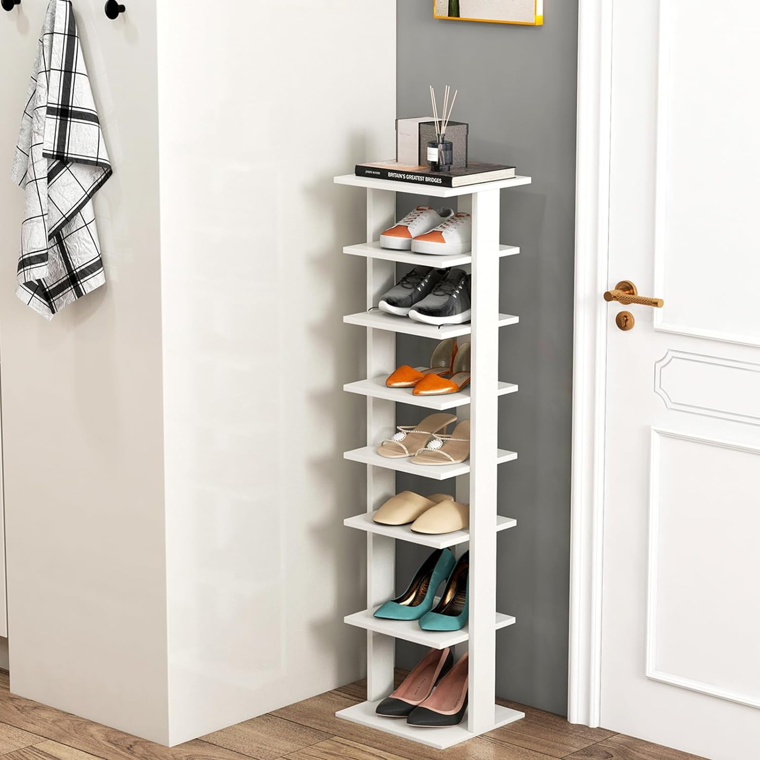 8 Tiers Vertical Shoe Rack, Patented Space Saving Corner Shoe Rack for ...