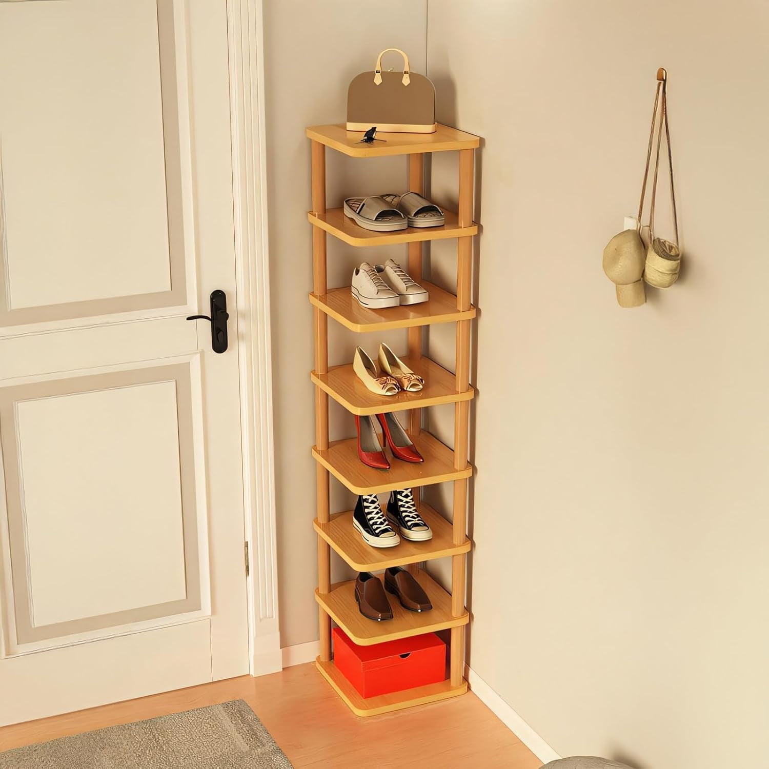 8 Tiers Vertical Shoe Rack, Space Saving Narrow Shoe Organizer, Free ...