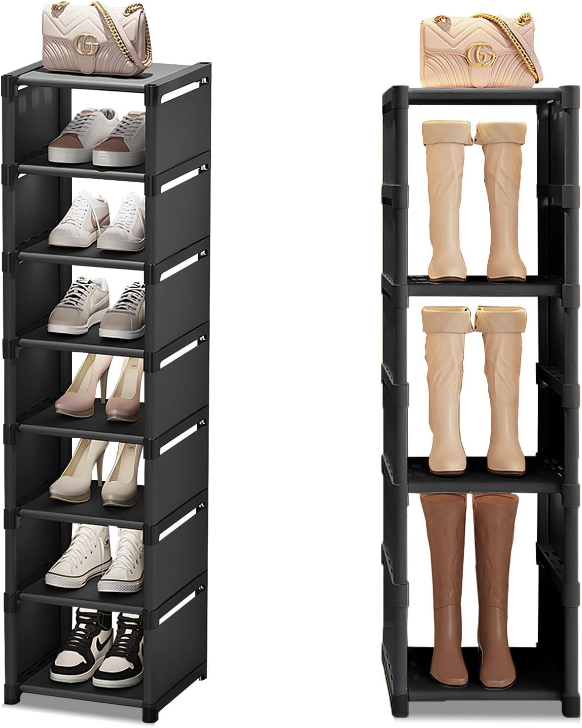 8 Tiers Vertical Shoe Rack Tall Metal Shoe Shelf Space Saving Shoe ...
