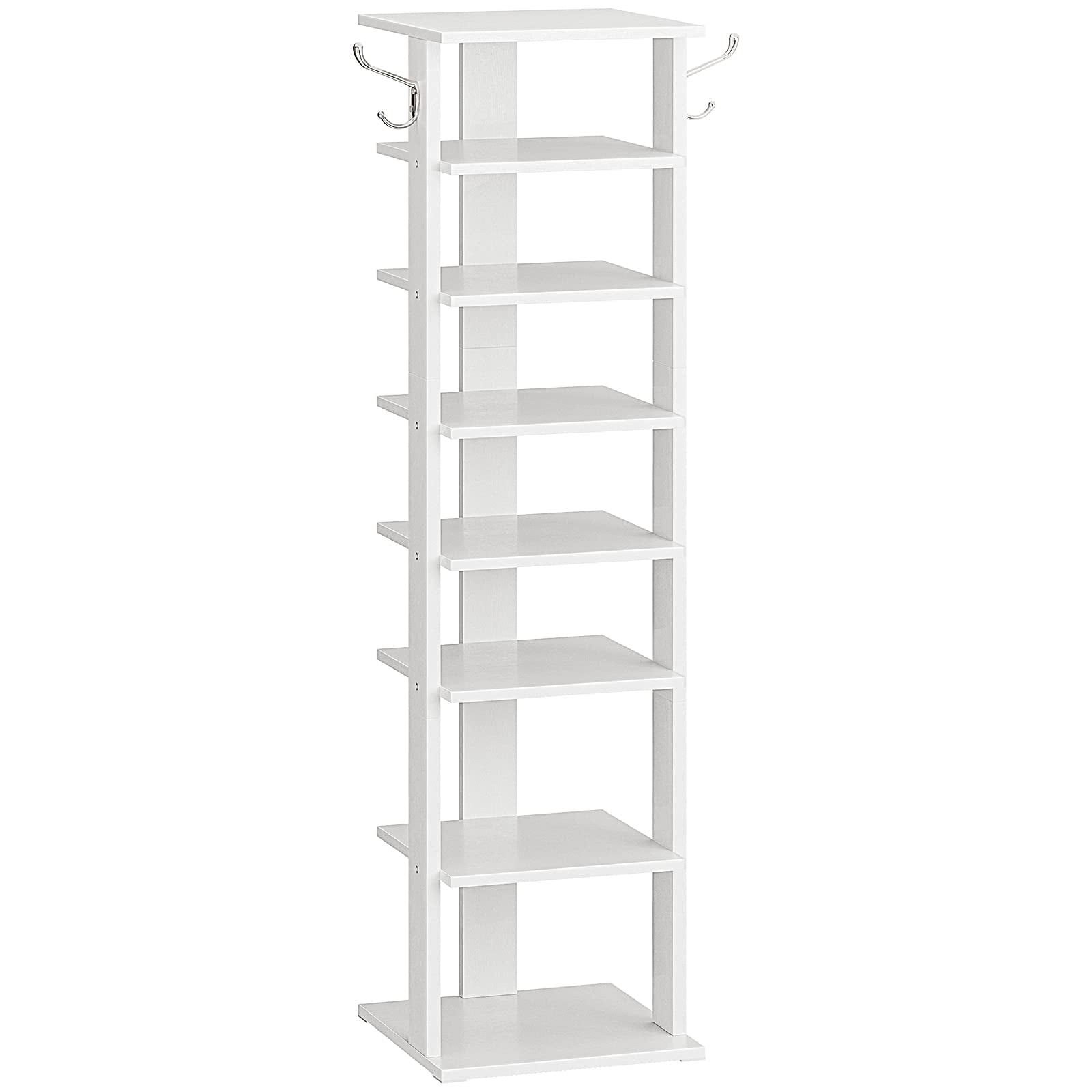 8 Tiers Vertical Shoe Rack, Wooden Shoe Storage Organizer with Hooks ...