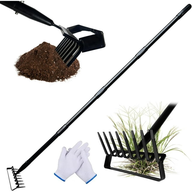 8-Tines Rake and Stirrup Hoe, Metal Garden Hula Hoes Tiller Rake Tool ...