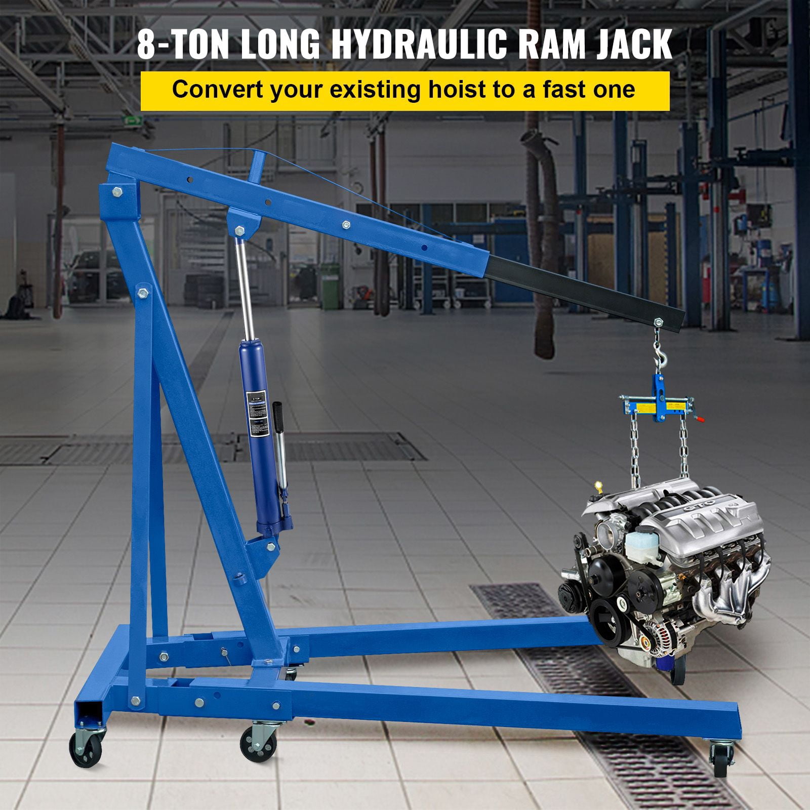 8 Ton Hydraulic Long Ram Jack with Single Piston Pump and Clevis Base ...