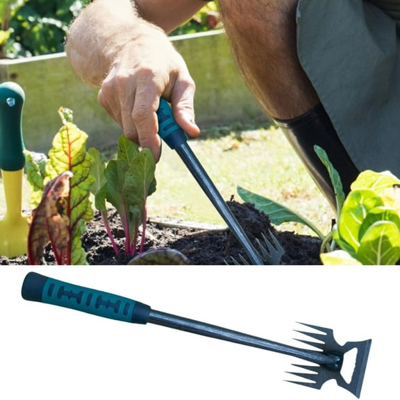 BAOPAI Professional Stainless Steel 3-Tine Garden Rake with Non-Slip ...