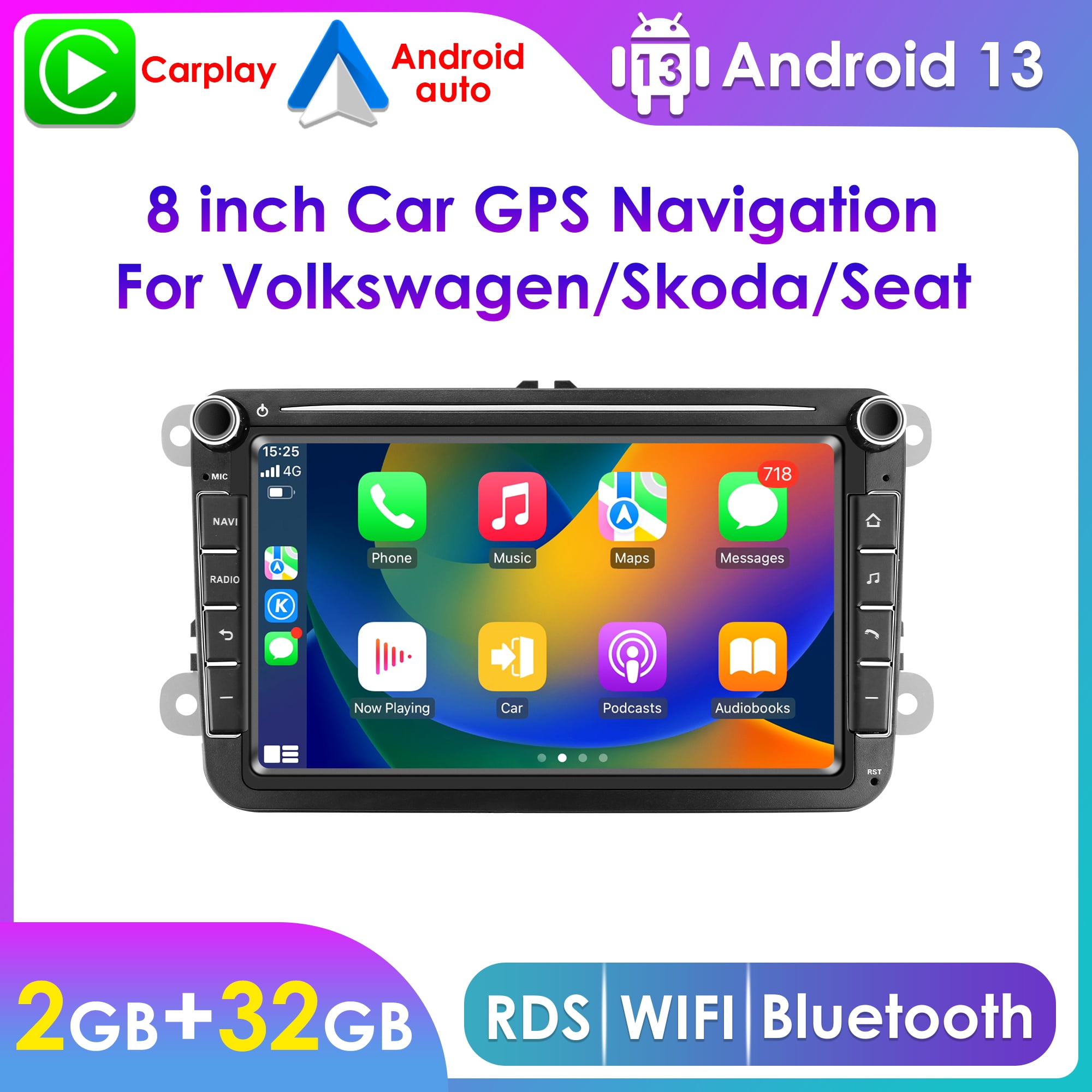 8" Touch Screen Android 13 Bluetooth Apple Carplay 2+32GB Wifi RDS Car Stereo Radio Head Unit ...