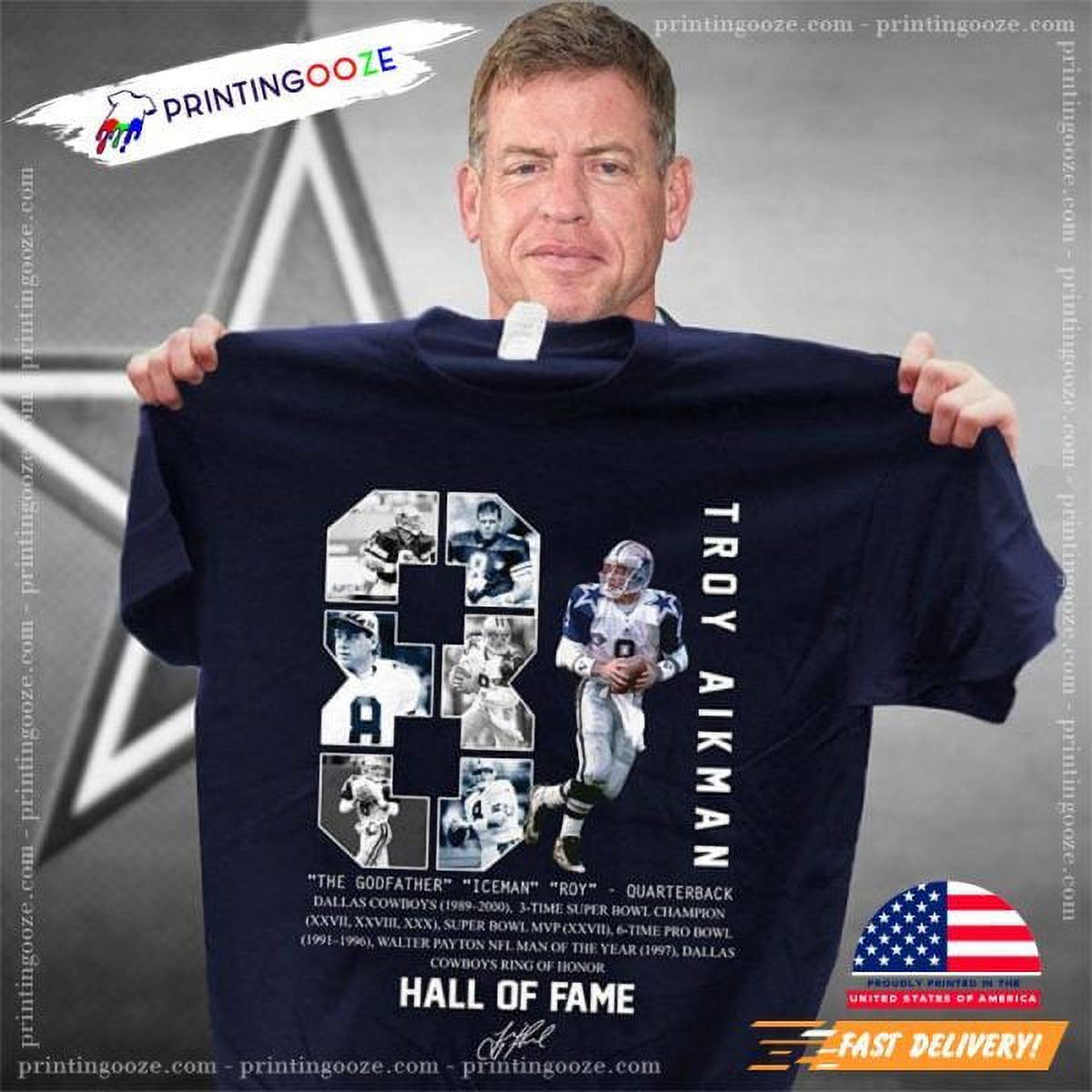 8 Troy Aikman Roy Hall Of Fame The Godfather Tee - Walmart.com