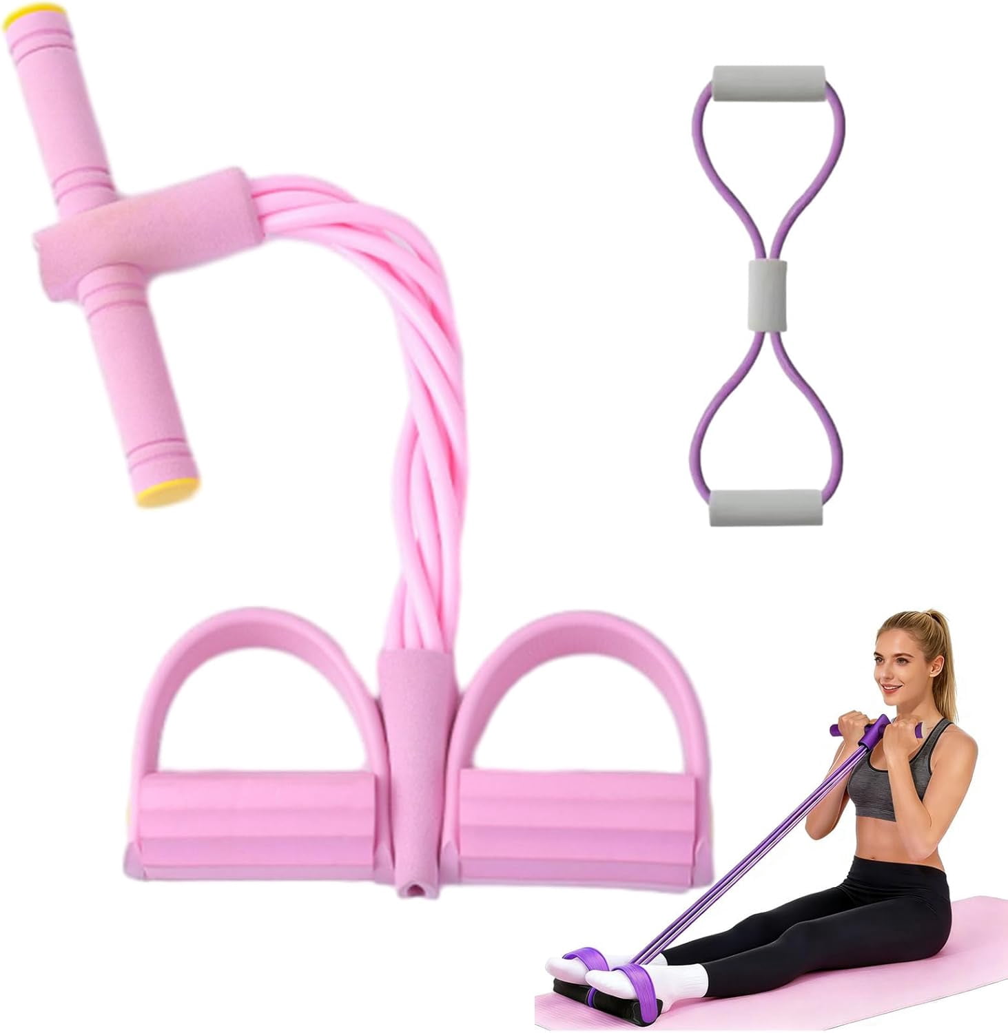 8-Tube Pedal Resistance Band with Handle - Full Body Trainer for ...