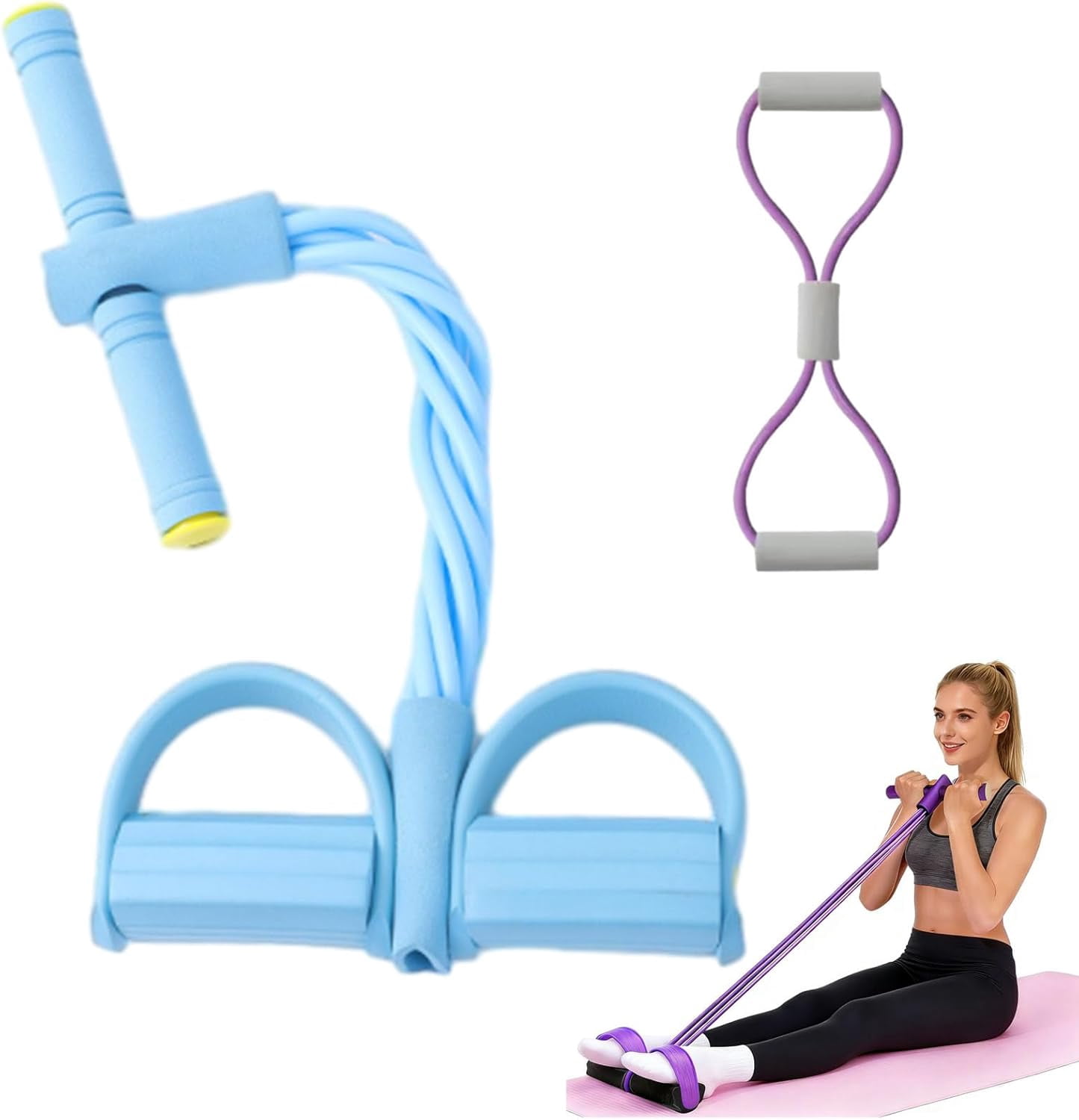 8-Tube Pedal Resistance Band with Handle - Full Body Trainer for ...