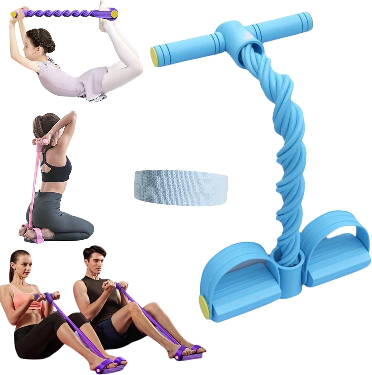 8-Tube Pedal Resistance Trainer with Adjustable Elastic Pull Rope, Full ...