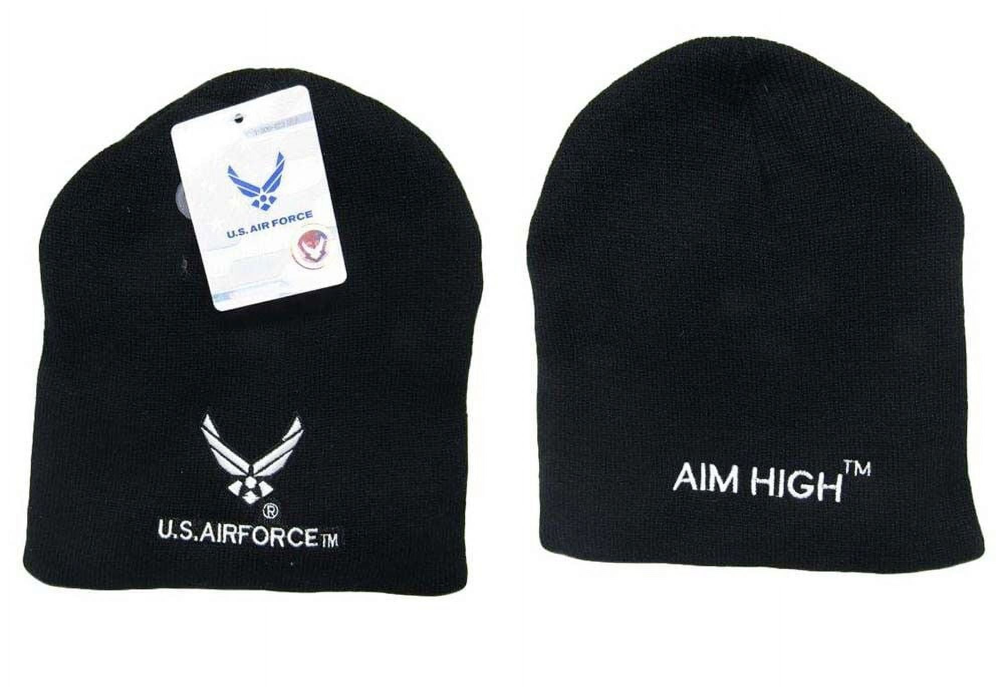 8" US Air Force Wings Aim High Black Embroidered Beanie Skull Cap Hat ...
