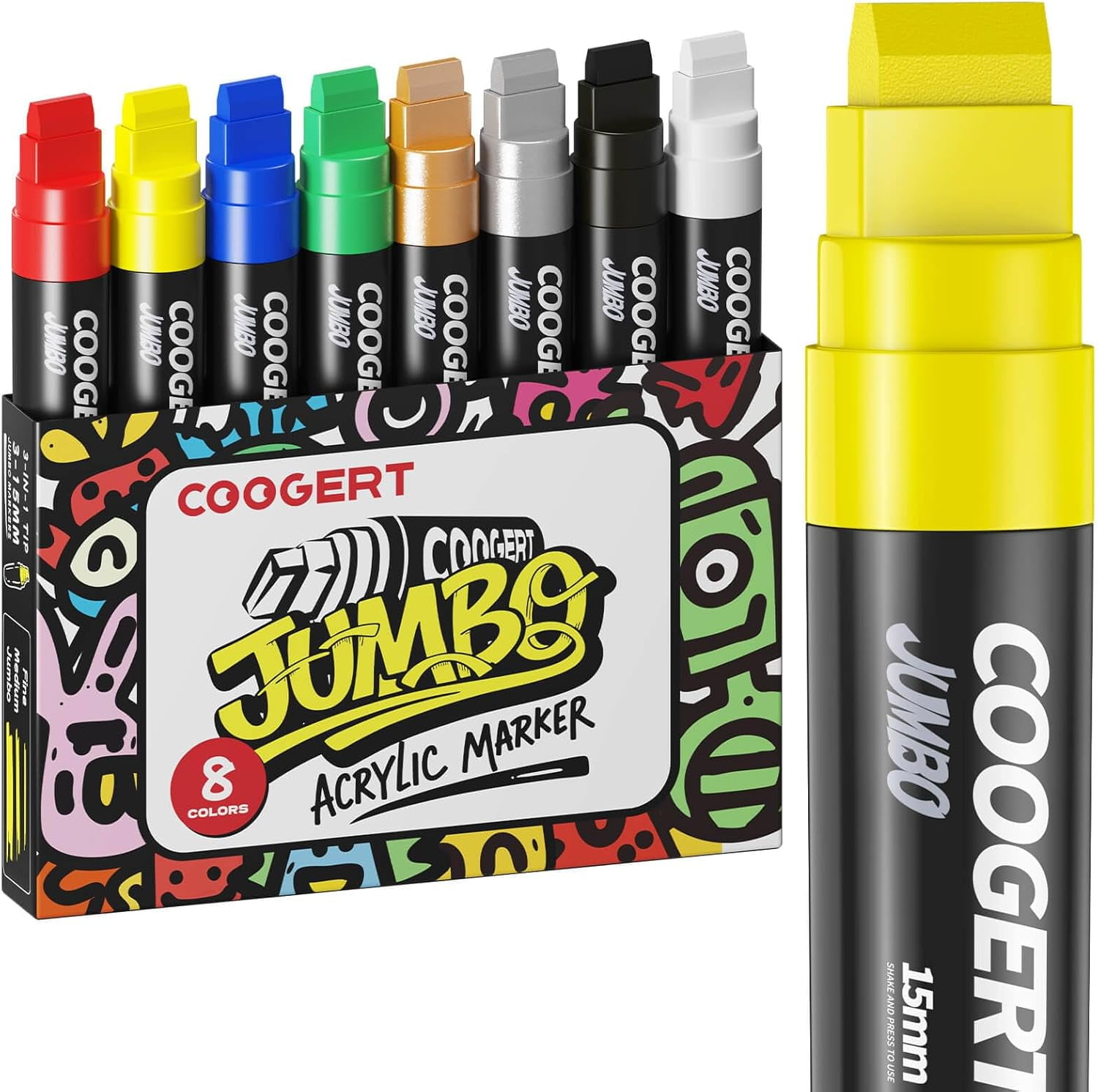 8 Vibrant Colors Jumbo Poster Markers, 15MM Thick Permanent Acrylic ...