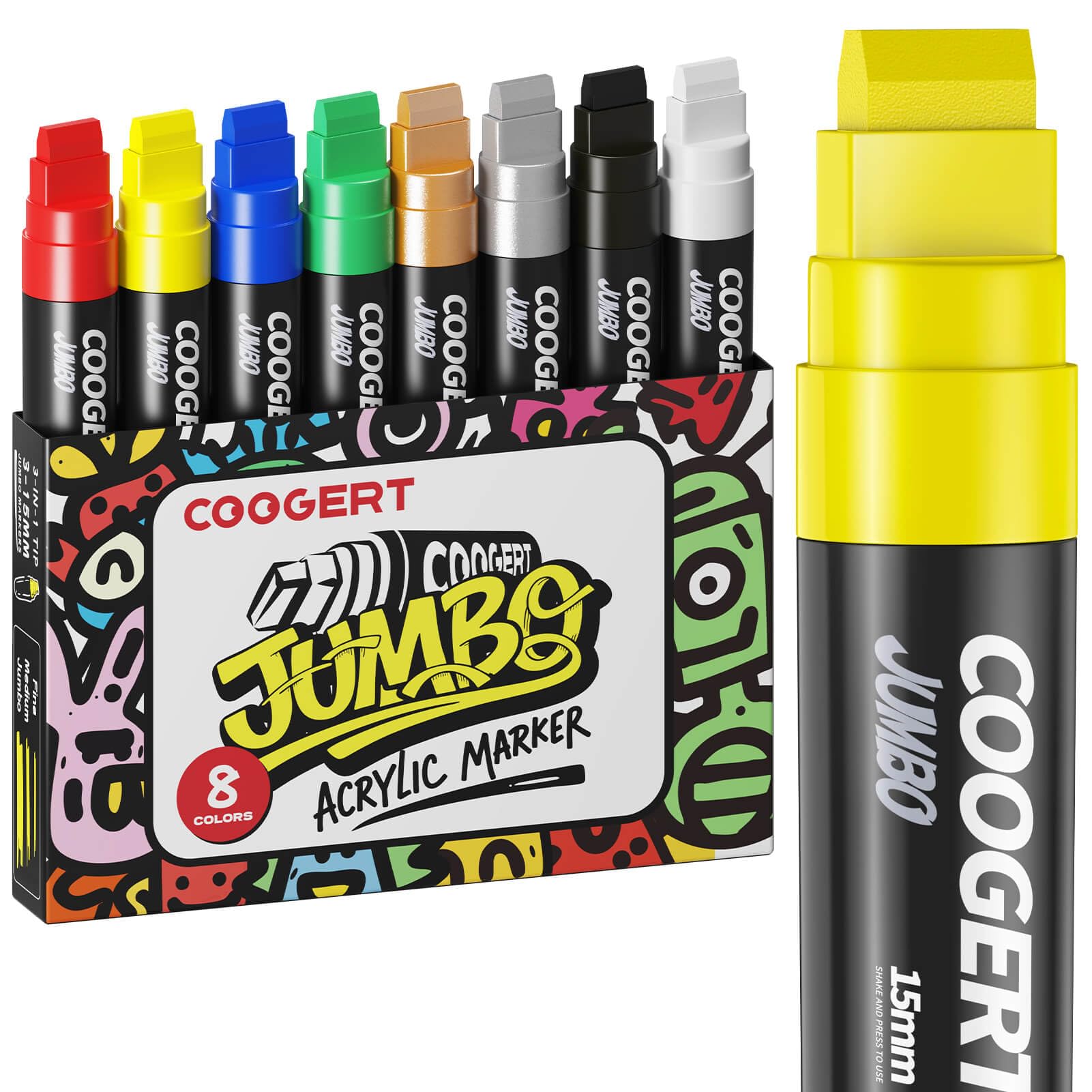 8 Vibrant Colors Jumbo Poster Markers, 15MM Thick Permanent Acrylic ...