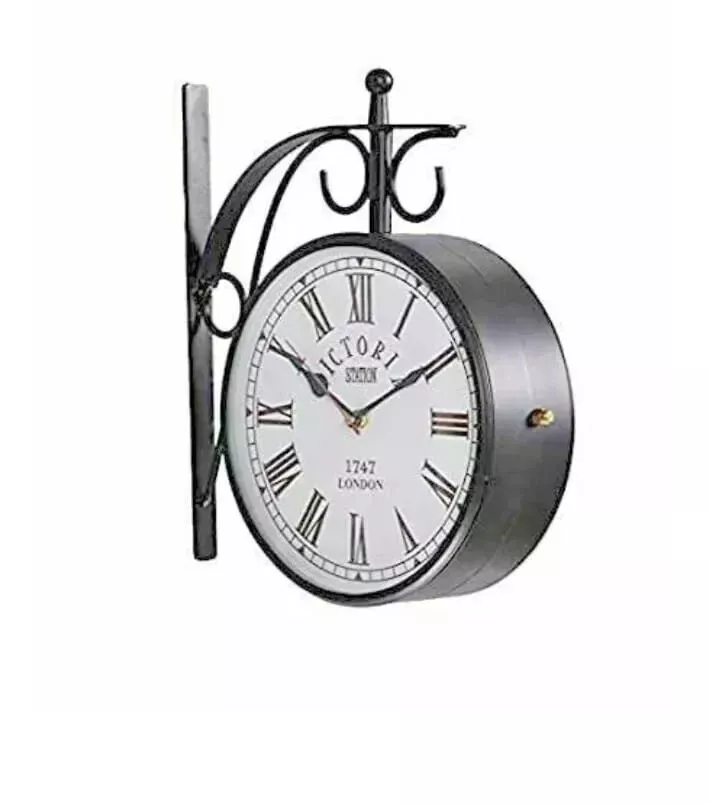 8" Vintage Railway Station Clock Victoria Double Sided Station Clock ...