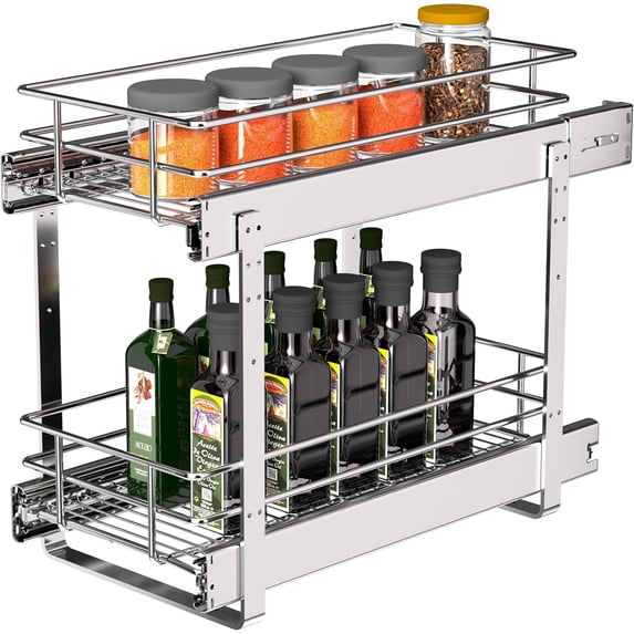 (8" W x 22" D 2-Tier Narrow Cabinet Pull Out Shelves | Heavy Duty Slide ...