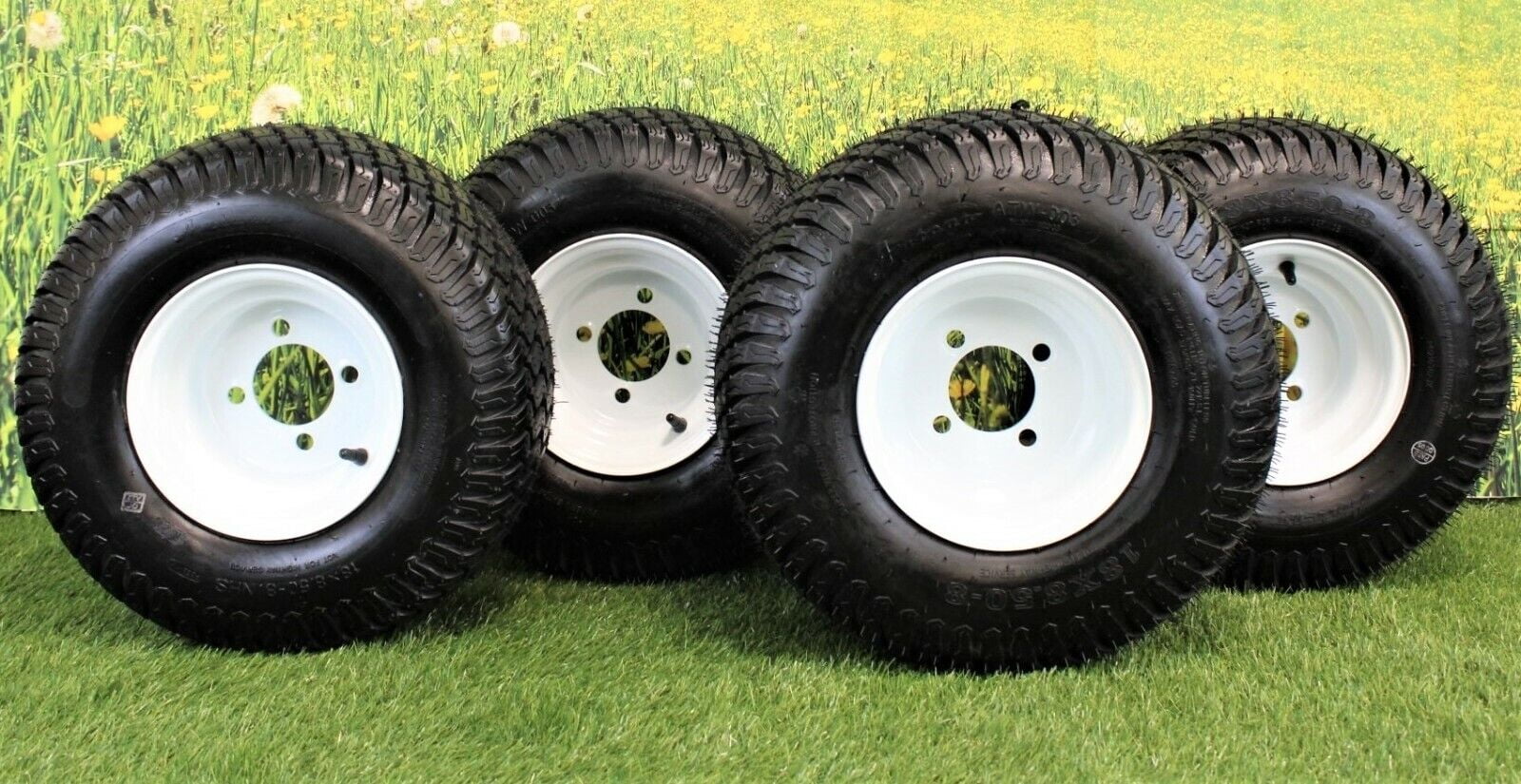 8" WHITE STEEL GOLF CART WHEELS AND 18X8.50-8" 4 PLY TURF TIRES ATW-003 ...