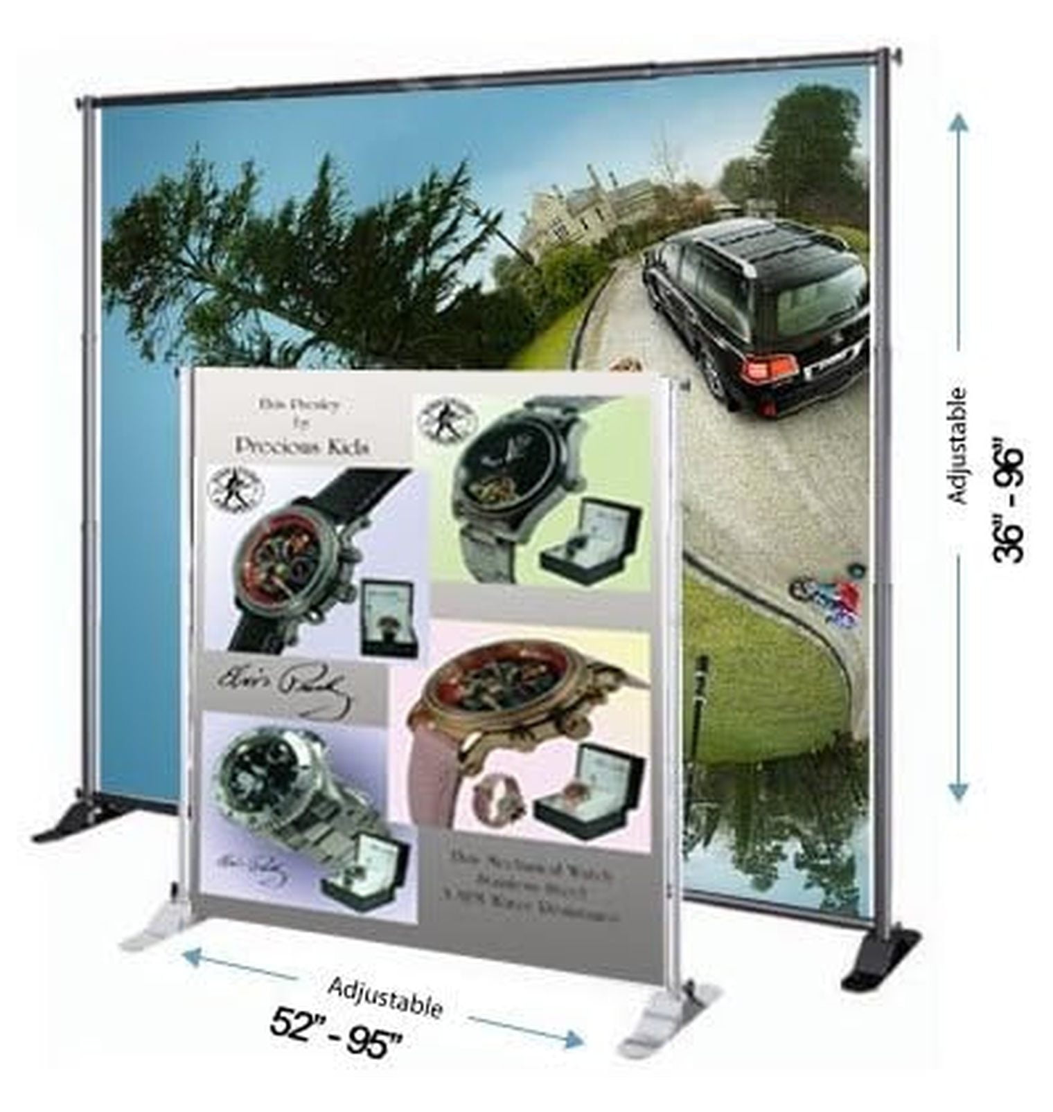 8' WIDTH and 8' Tall Telescopic Banner Stand Step and Repeat Adjustable ...