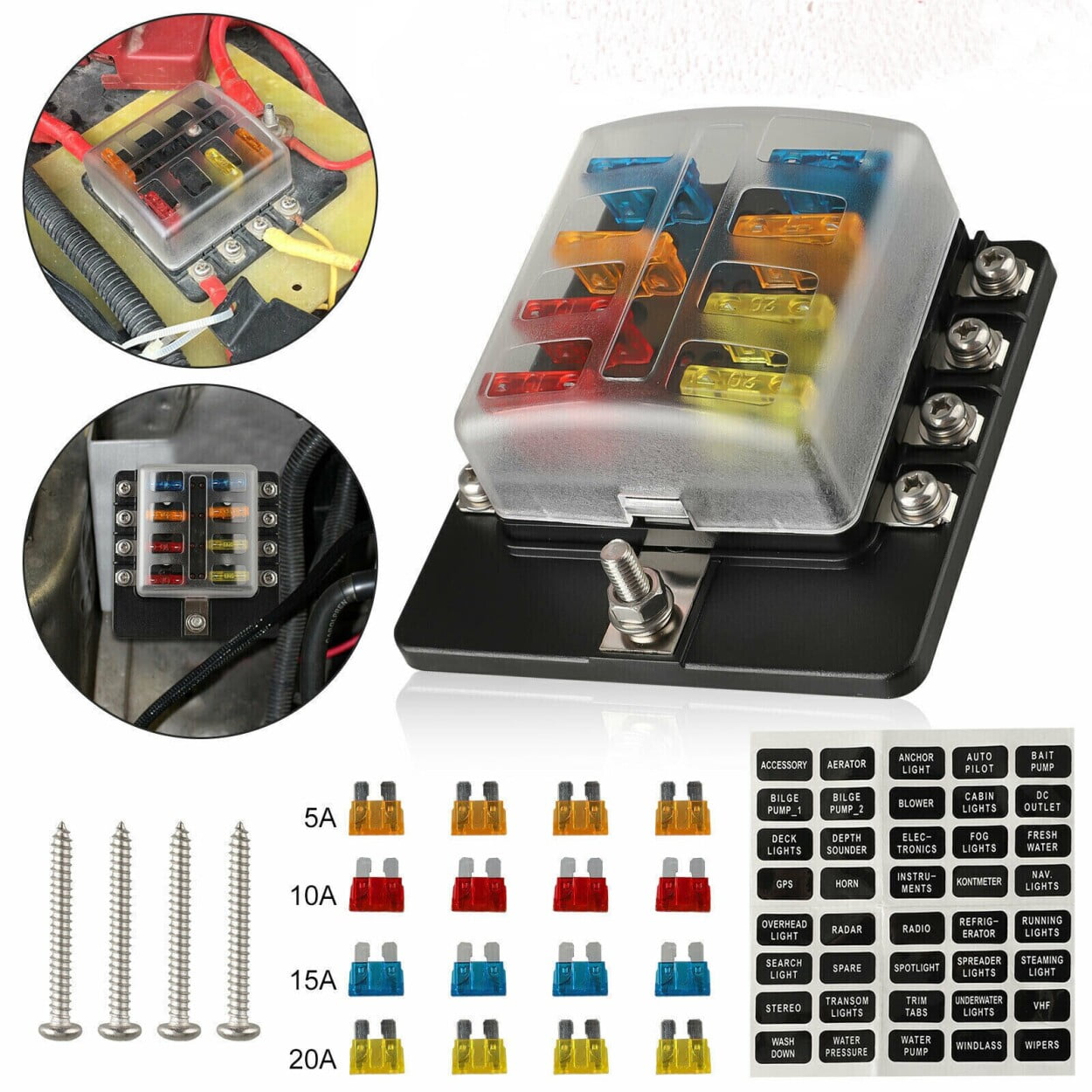 8-Way Blade Fuse Box Block Holder LED Indicator 12V 32V Car Marine ...