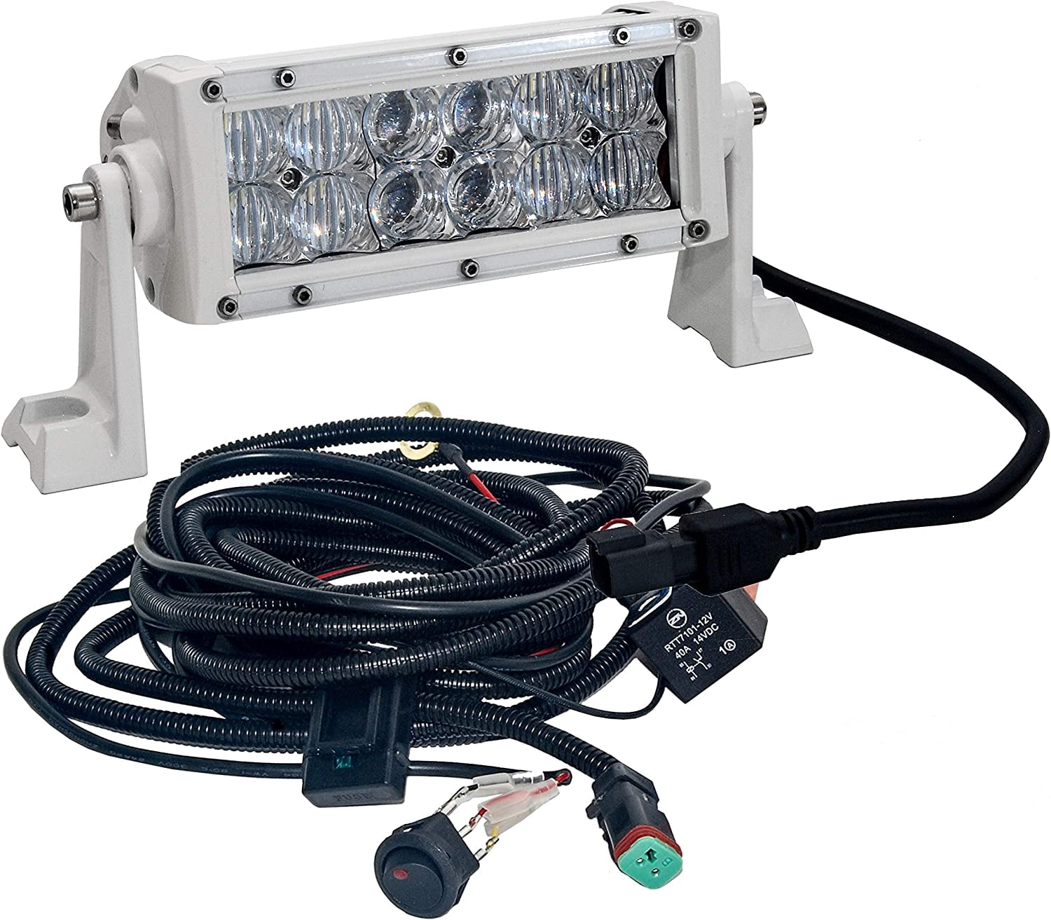 8" White 4D Series 36w LED Light Bar Combo Beam Plug and Play Harness ...