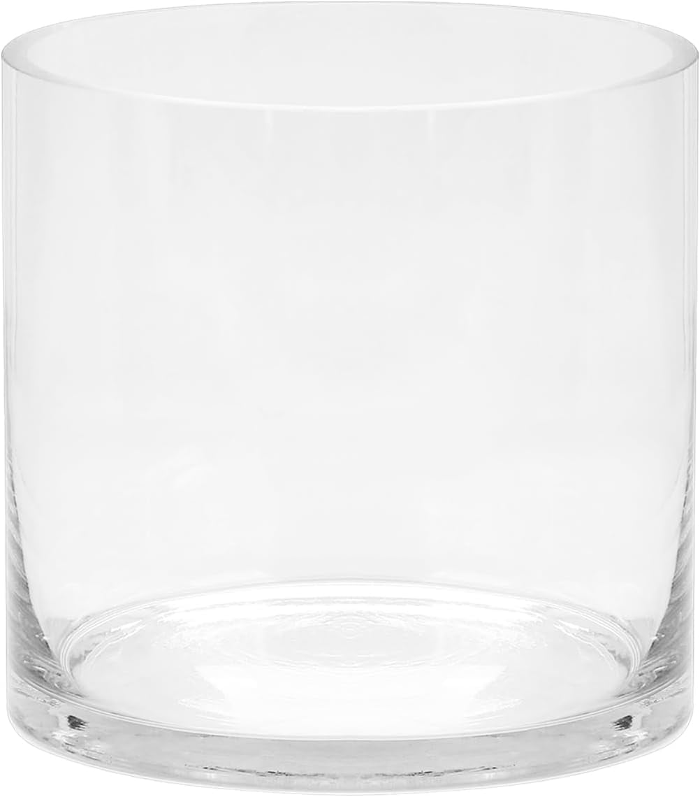 8" Wide 8" Tall Large Hand Blown Sturdy Clear Cylinder Glass Vase ...