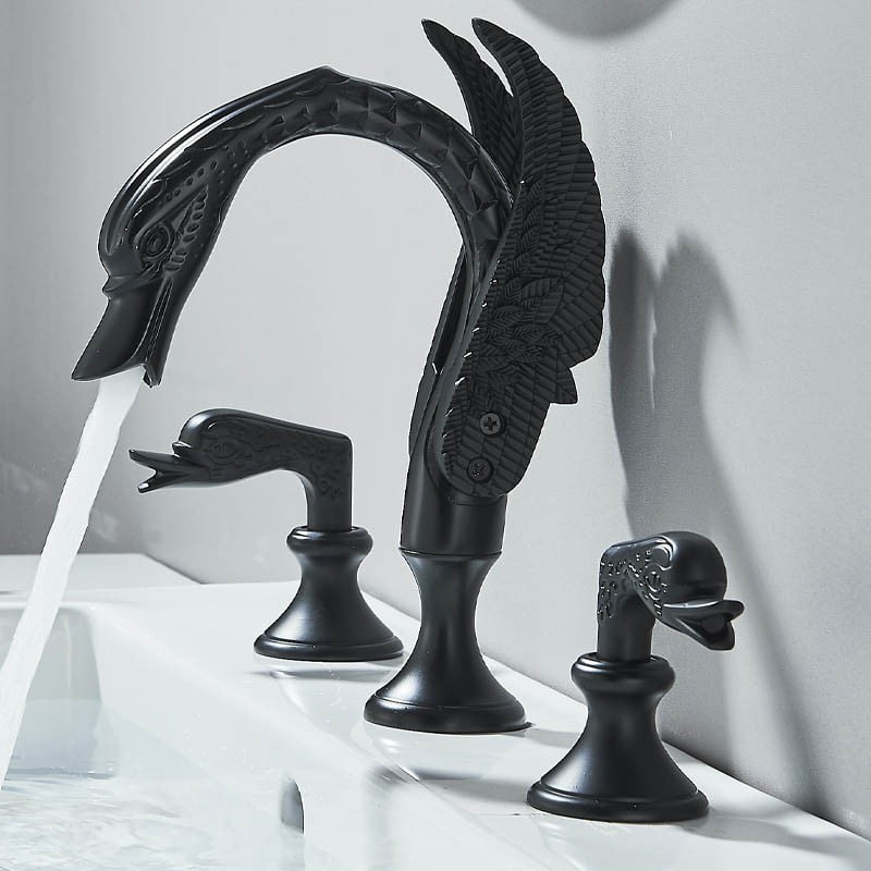 8'' Widespread Black Swan Bathroom Sink Faucet 3 Holes Vanity Basin ...