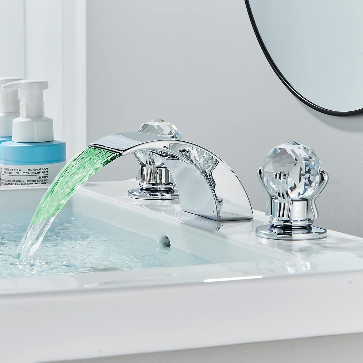 Widespread Bathroom Basin Sink Faucet LED Spout 2-Handle 3 hole Mixer ...