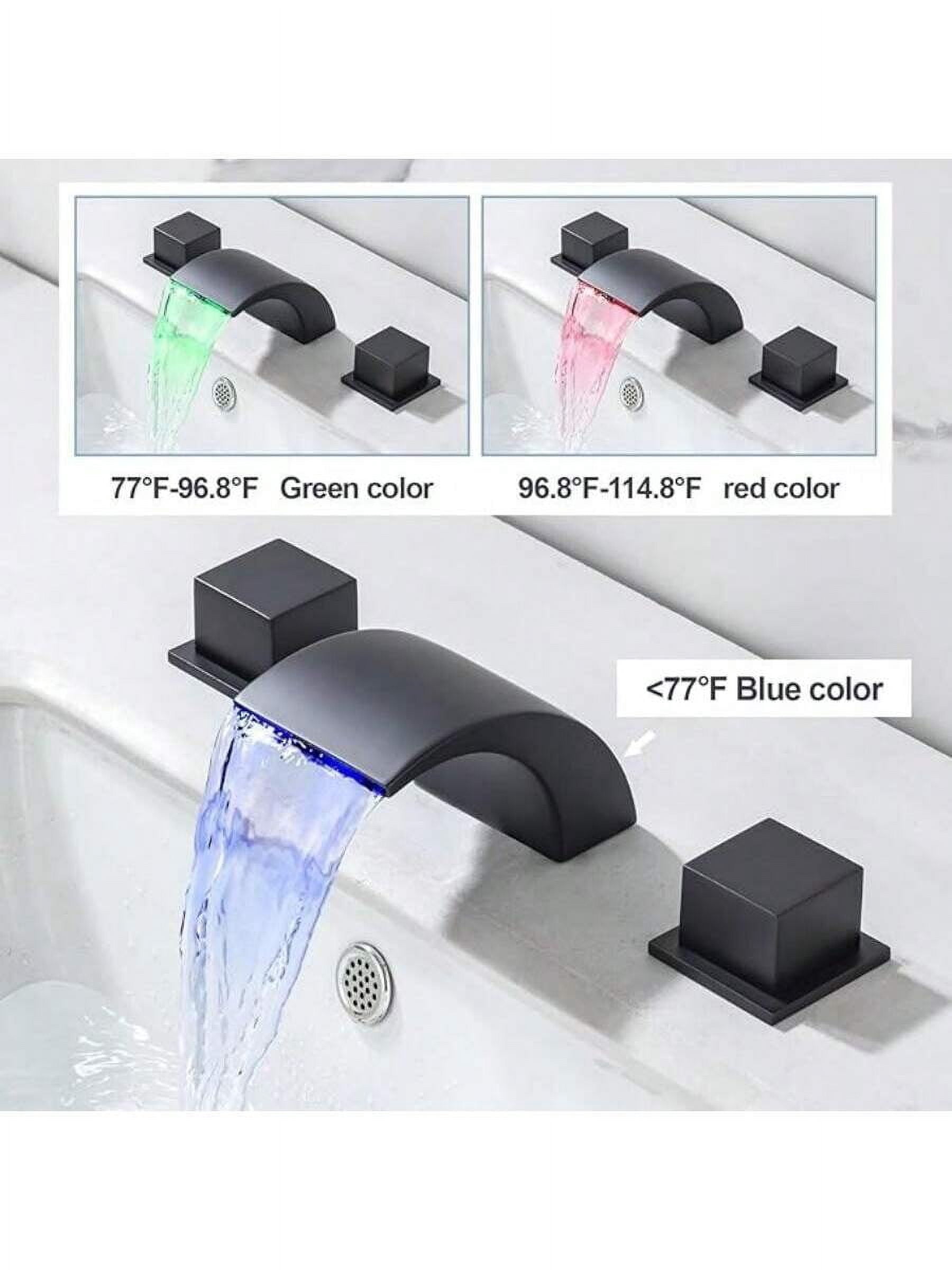 8" Widespread LED Bathroom Sink Basin Faucet 3 Holes Waterfall Vanity ...