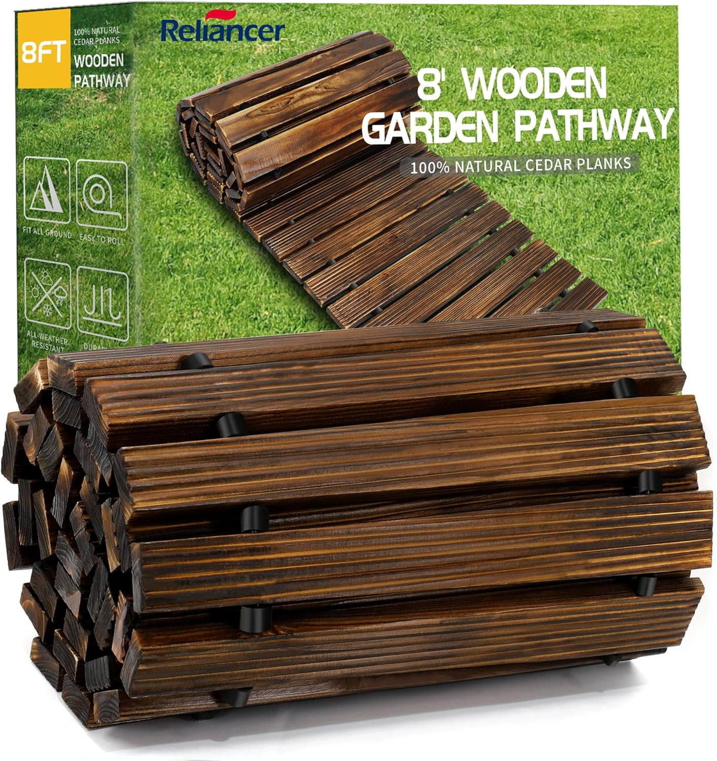8' Wooden Garden Pathway,Outdoor Roll Out Cedar Straight Walkway,Patio ...