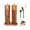 8" Wooden Salt and Pepper Mill Set, Adjustable Coarseness with Brush ...