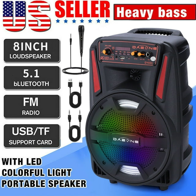 8" Woofer Portable Party Wireless Speaker with Mic USB Rechargeable ...