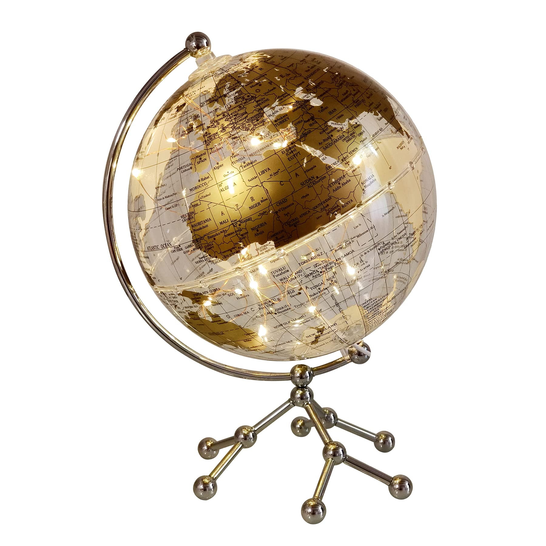 8'' World Globe, Clear Metal Globe with Built-in Gypsophila LED Strip ...