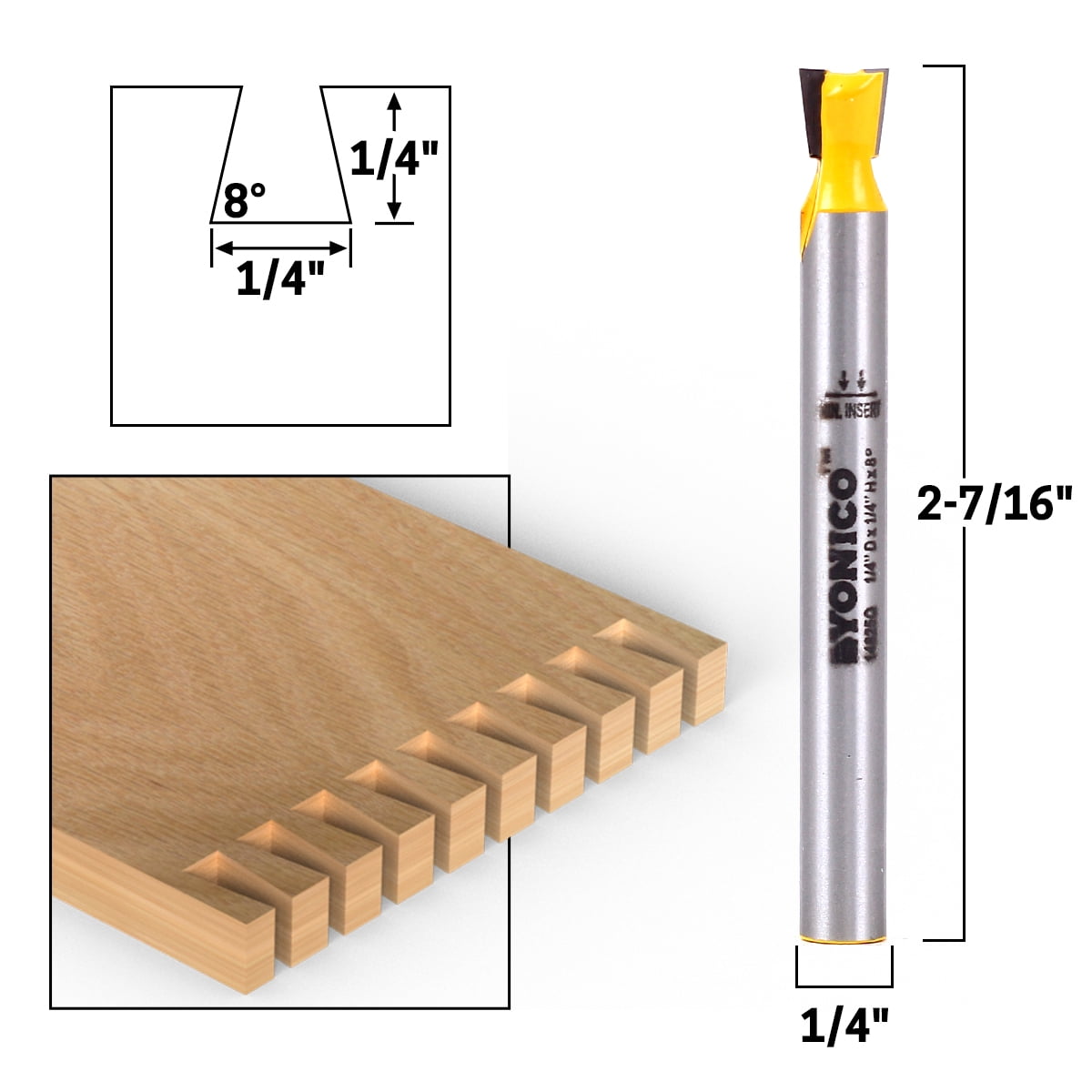 8° X 1/4" Dovetail Router Bit - 1/4" Shank - Yonico 14825q - Walmart.com