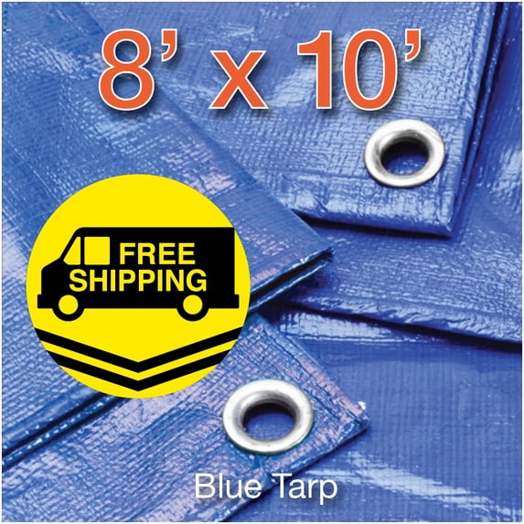 Heavy Duty 8' X 10' Blue Poly Tarp with Grommets, UV & Weather ...