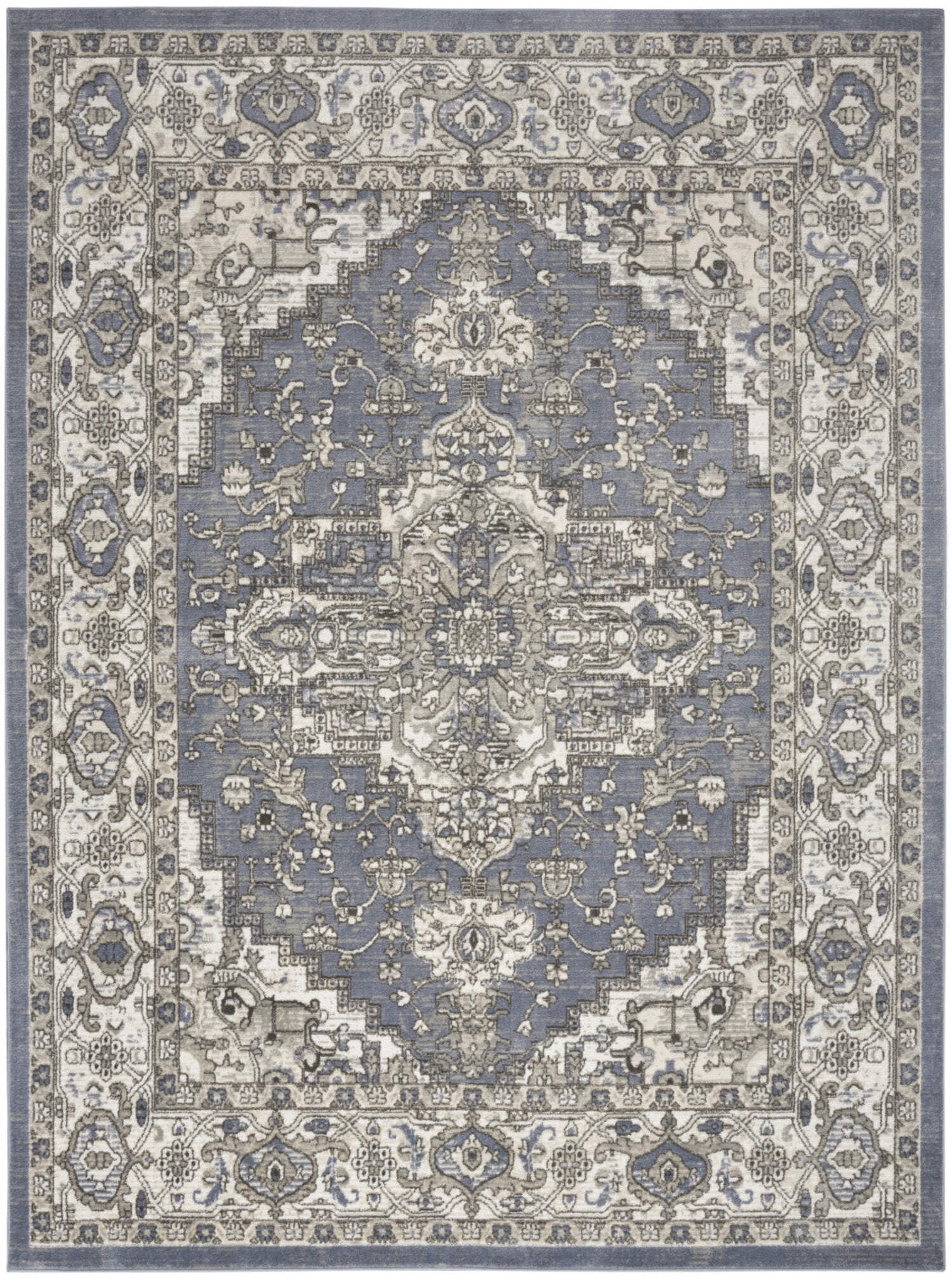 8' X 10' Blue and Ivory Medallion Power Loom Distressed Area Rug ...