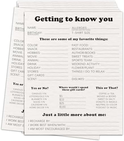 8 X 10" Getting To Know You Questionnaire, 20 Pcs Employee Survey Form ...