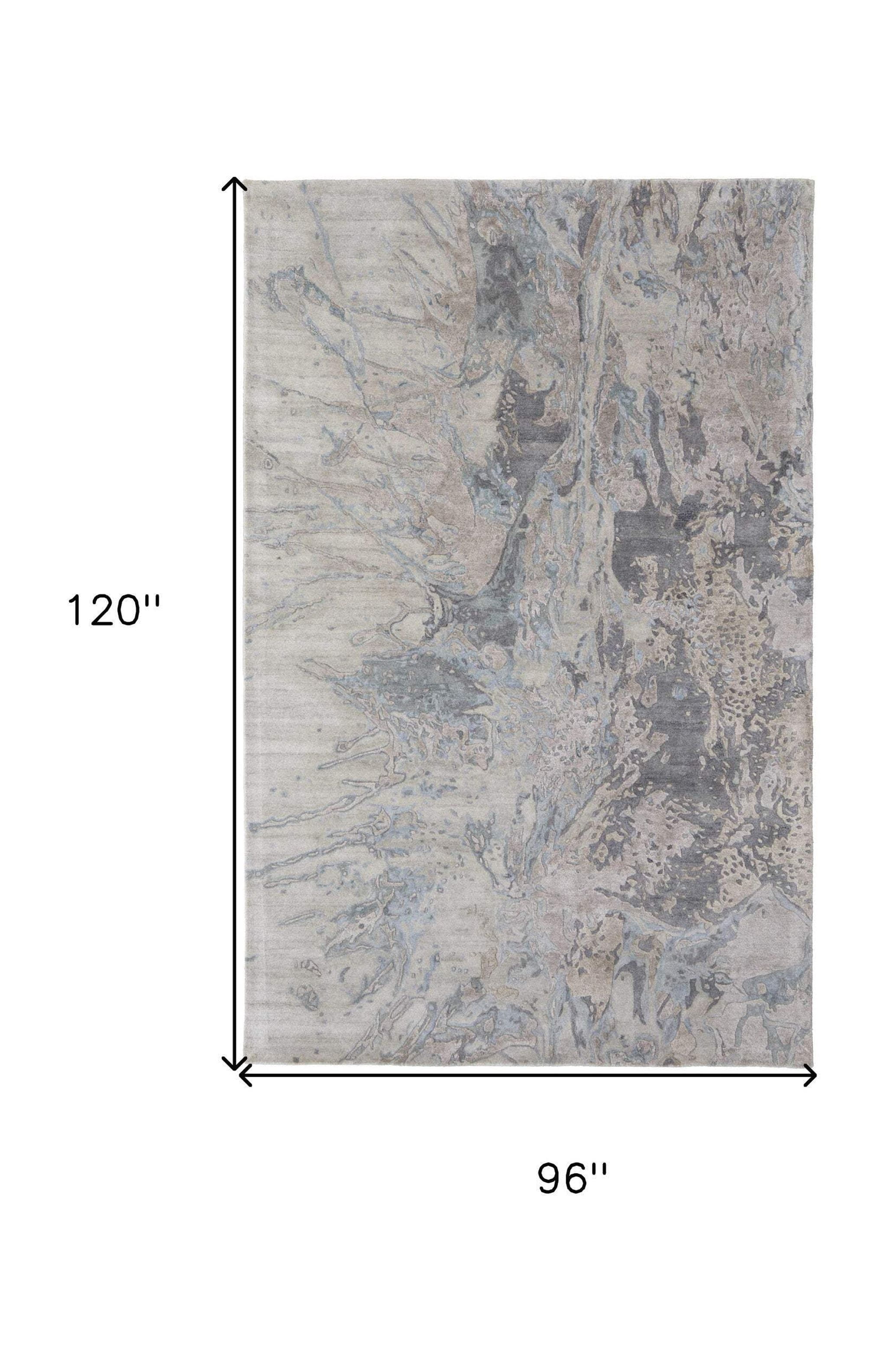 8' X 10' Ivory Taupe and Green Abstract Hand Tufted Worn Faded Area Rug ...