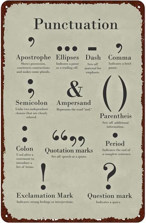 8"X 12" Punctuation Grammar And Writing Vintage Metal Tin Sign Art ...