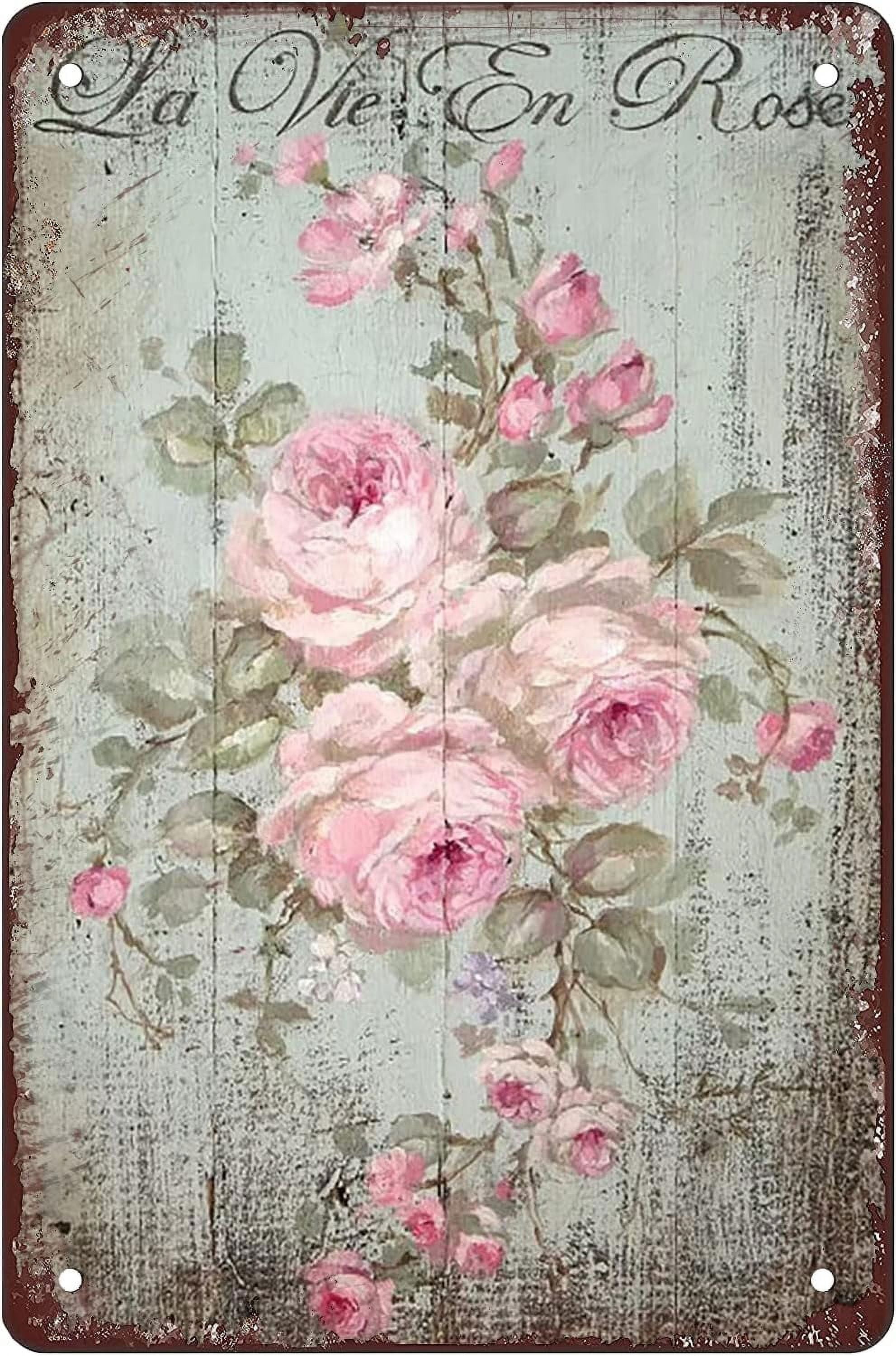 8"X 12" Shabby Chic Romantic Rose Print Vintage Flower Metal Tin Signs ...
