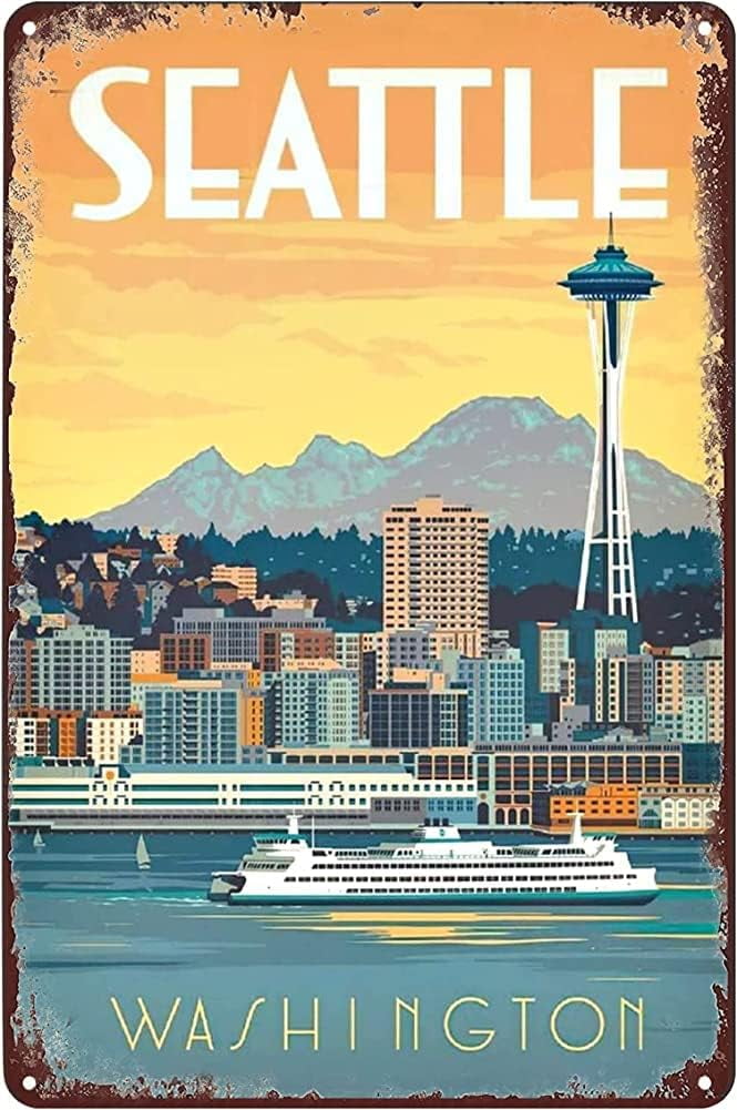 8"X 12" Vintage Tin Sign Seattle Washington Travel Poster Usa Trip ...