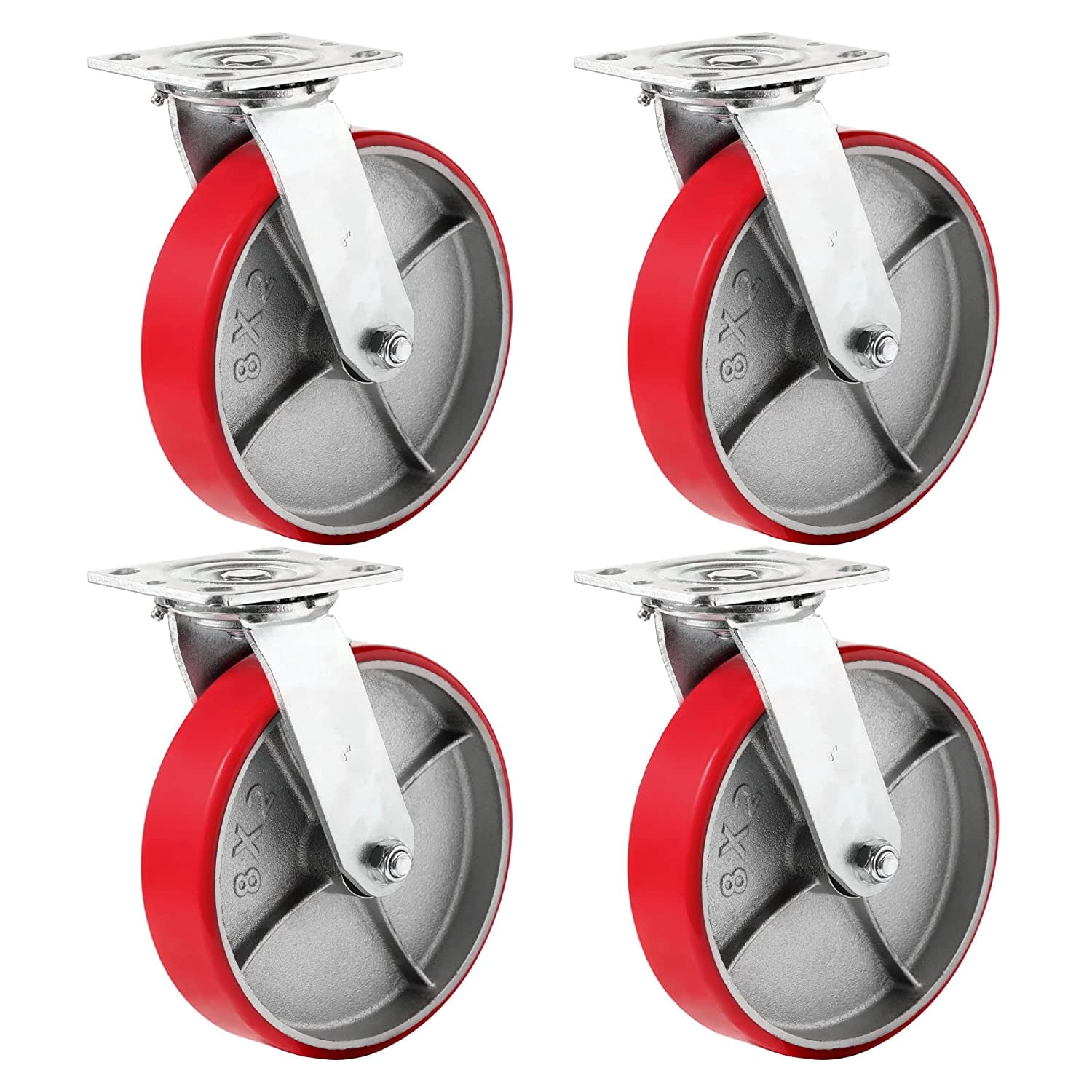 8"X 2" Heavy Duty Casters - Casters Polyurethane Caster with Strong ...