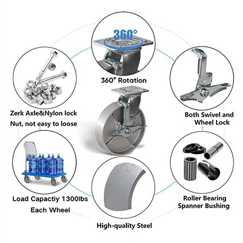 8''X 2'' Heavy Duty Casters, Casters Set of 4 Total Capacity 5200 lbs ...