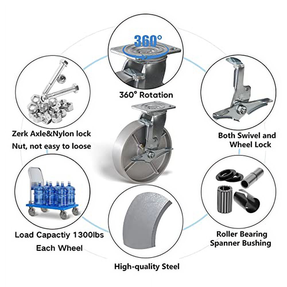 8'X 2' Heavy Duty Casters, Casters Set of 4 Total Capacity 5200 lbs ...