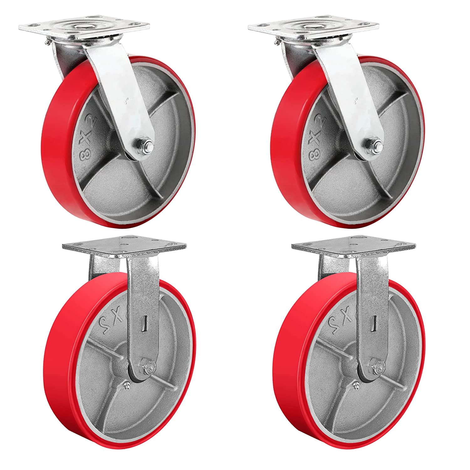 8"X 2" Heavy Duty Casters -Industrial Casters Polyurethane Caster with ...