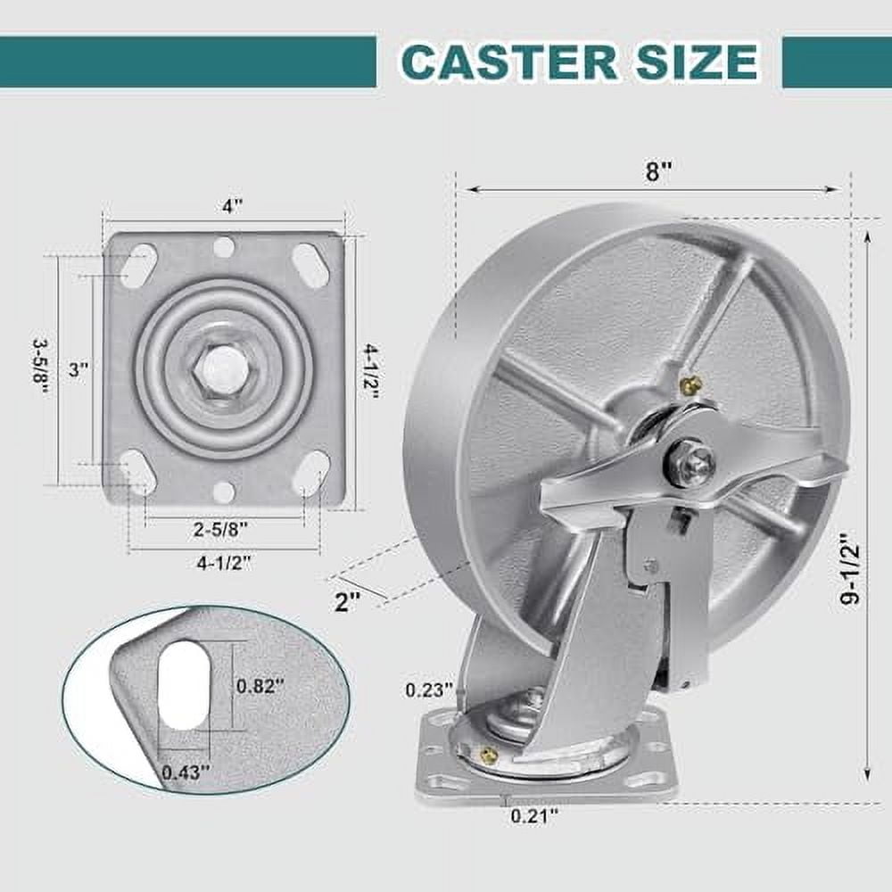 8" X 2" Industrial Casters - Heavy Duty Casters, 6000 Lbs Capacity, Set ...