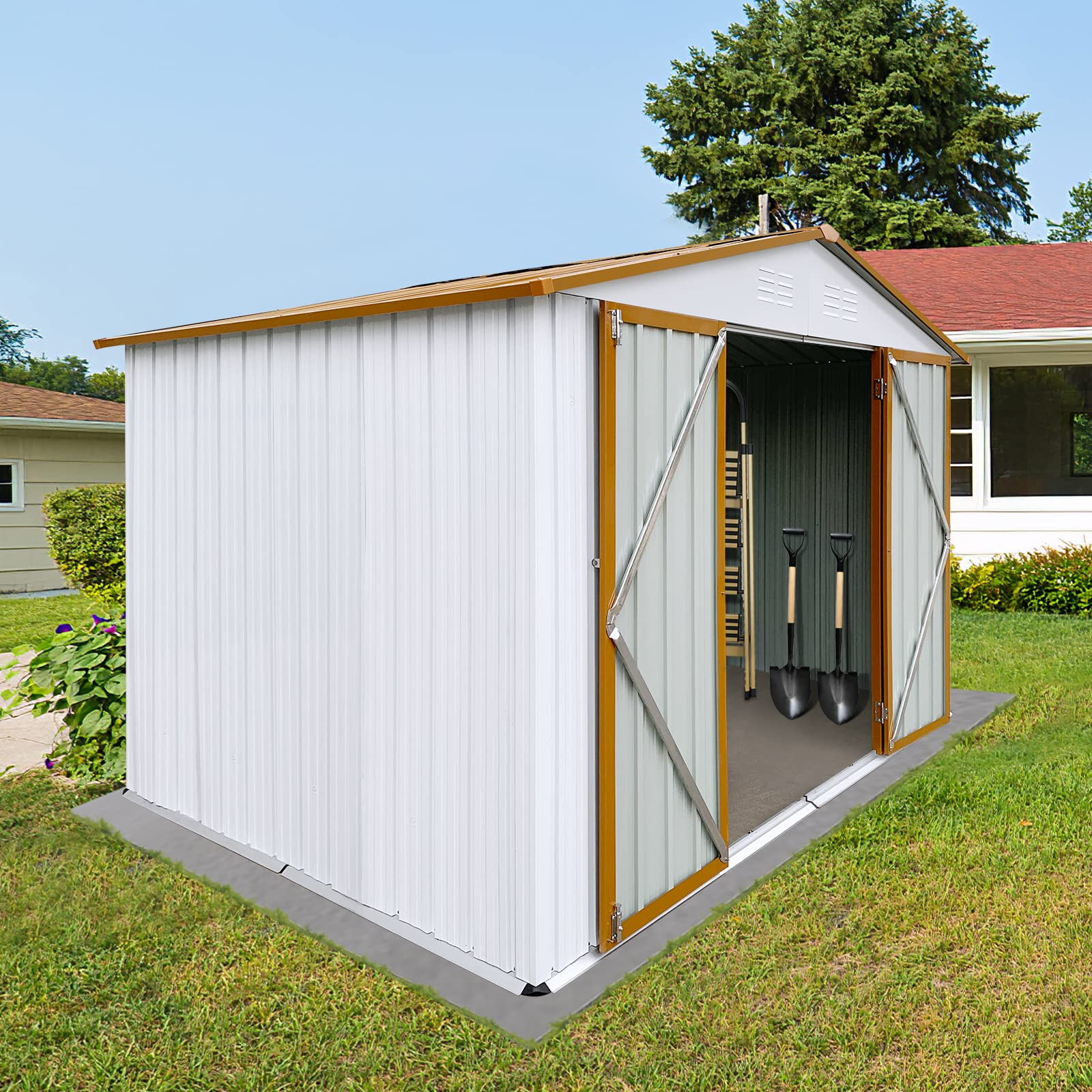 8 X 6 FT Outdoor Storage Shed Waterproof, Metal Garden Sheds with 2 ...